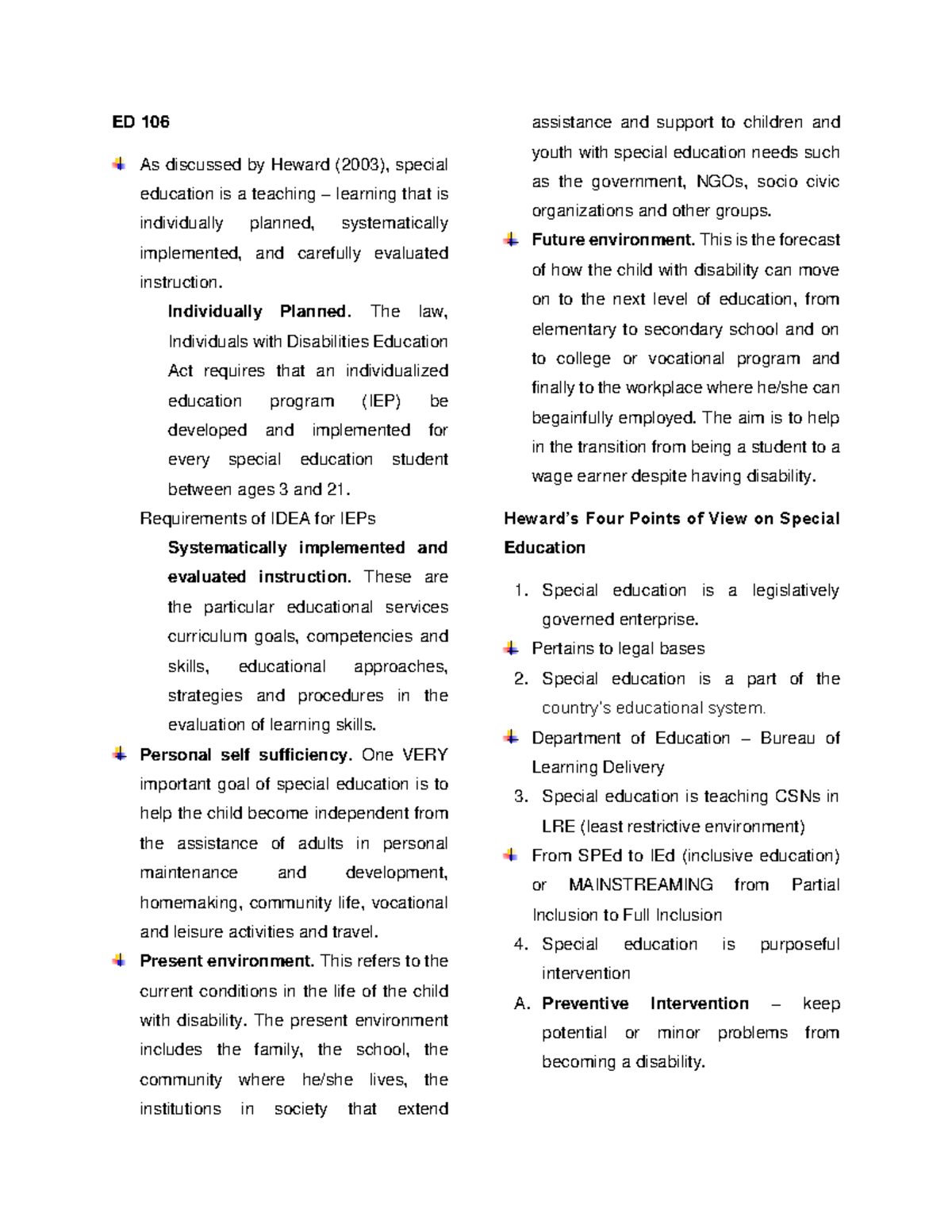 Reviewer in Ed 106 Midterms - ED 106 As discussed by Heward (2003 ...