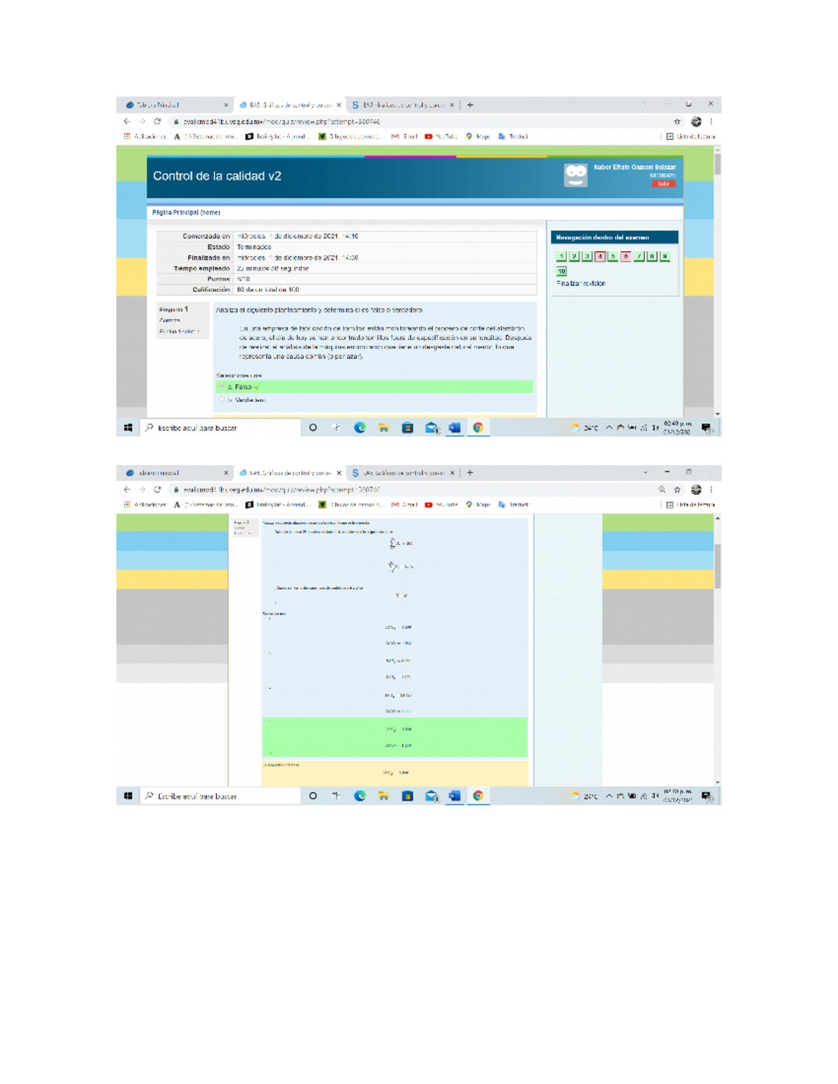 Exam Gráficos de control y porcentaje de defectos - Control de la ...