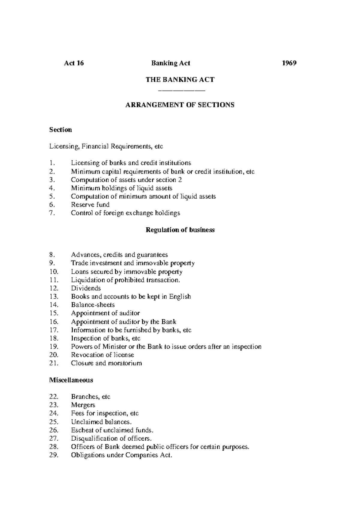 Bo U act 1969 - Act 16 Banking Act 1969 THE BANKING ACT ...