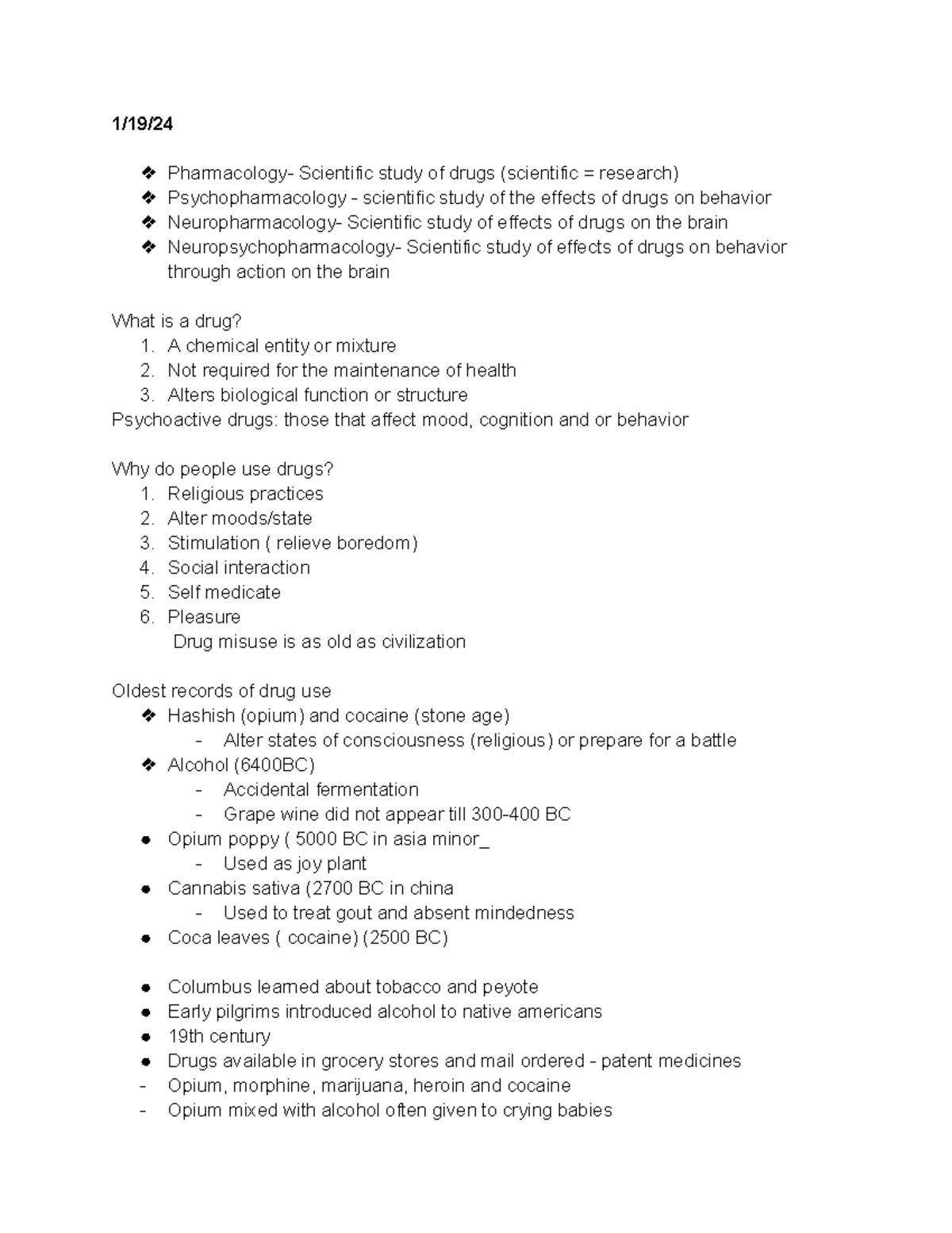 Psyc 330 Drugs and behavior - 1/19/ Pharmacology- Scientific study of ...