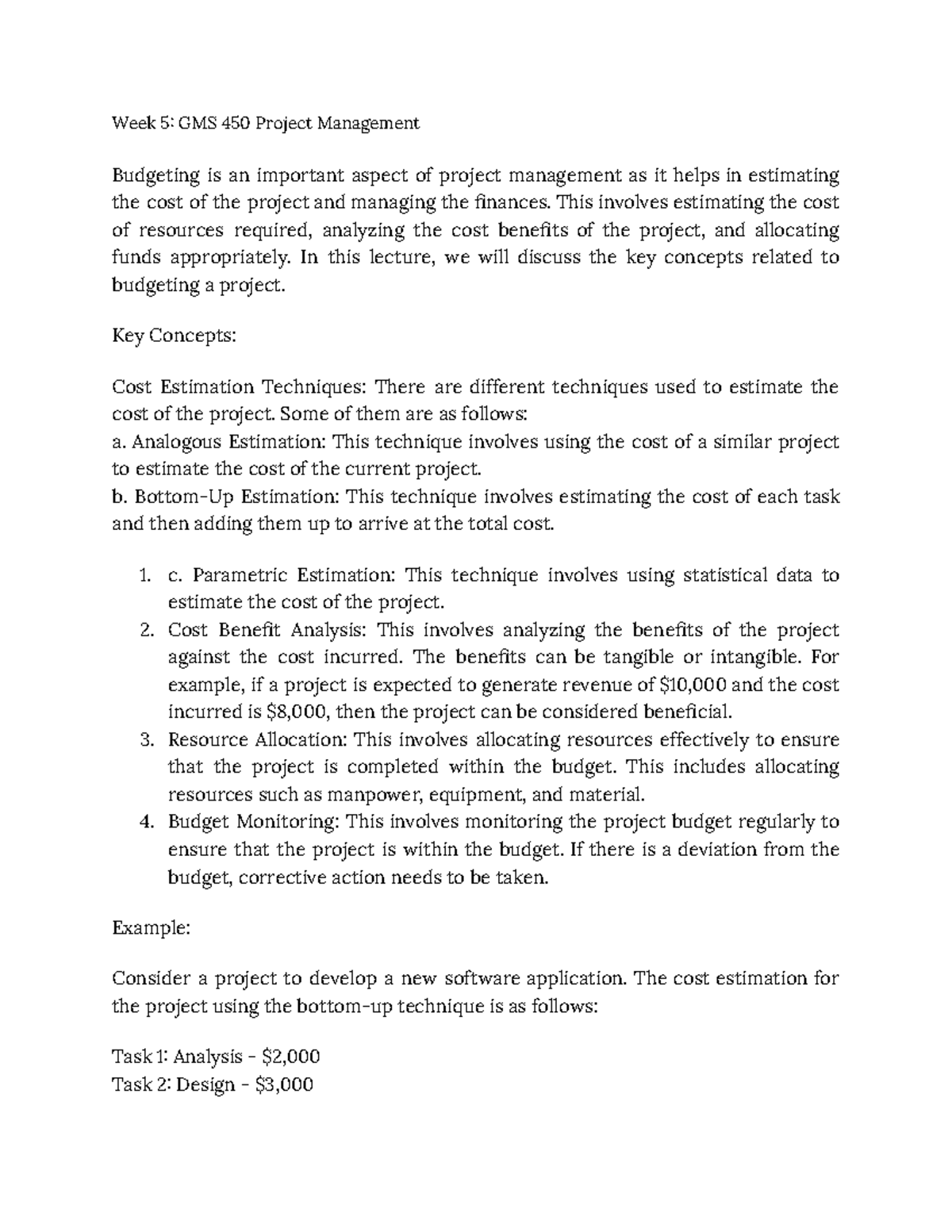 Week 5 GMS 450 Project Management - Week 5 GMS 450 Project Management ...