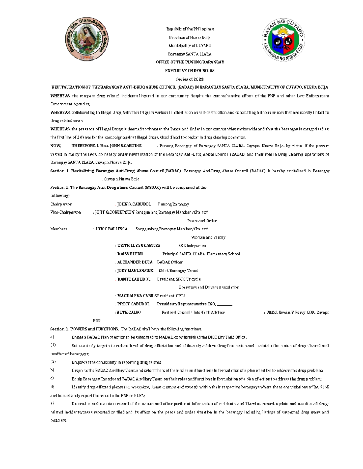 badac rehabilitation - Republic of the Philippines Province of Nueva ...