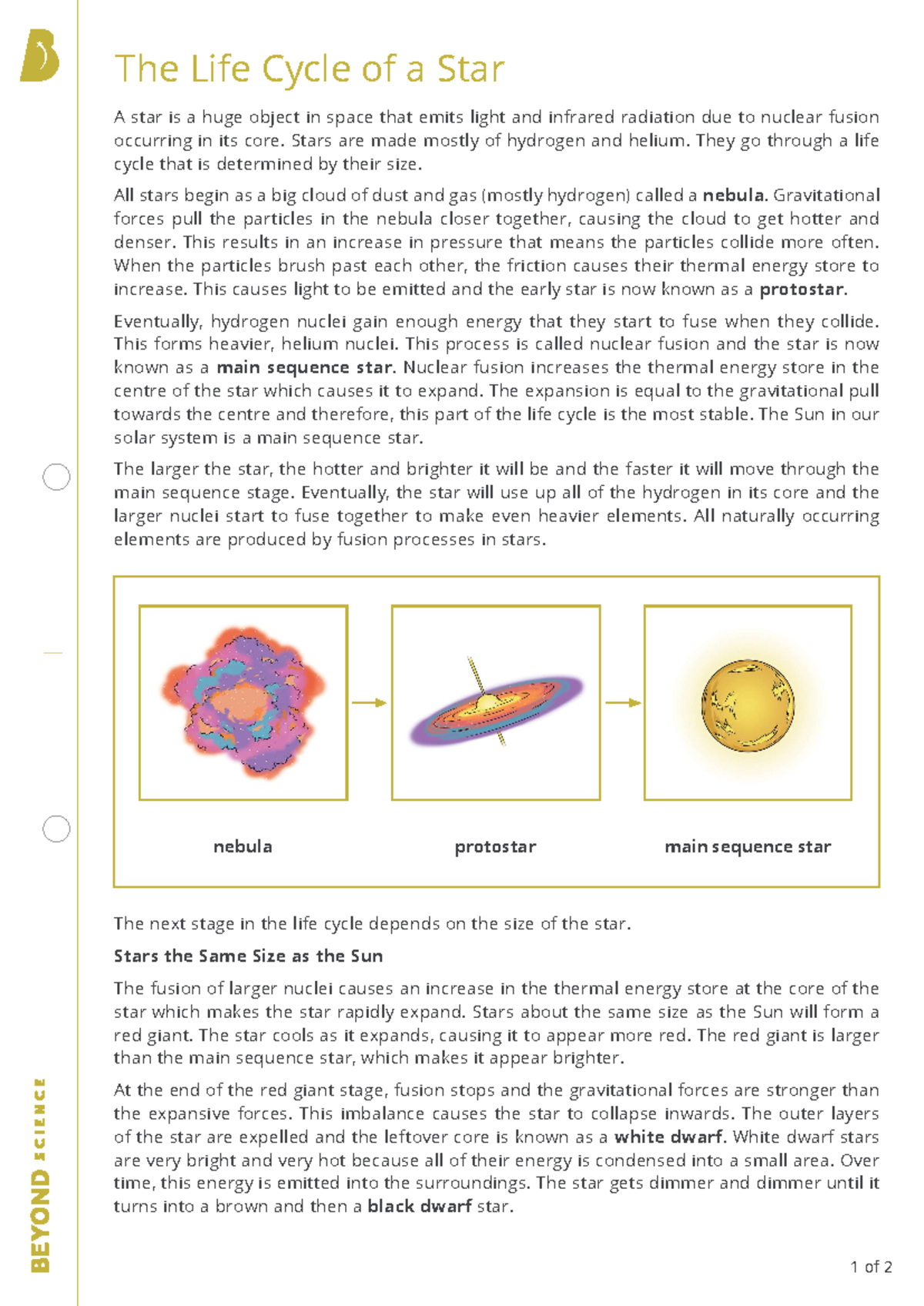 Life Cycle of A Star PDF - The Life Cycle of a Star A star is a huge ...