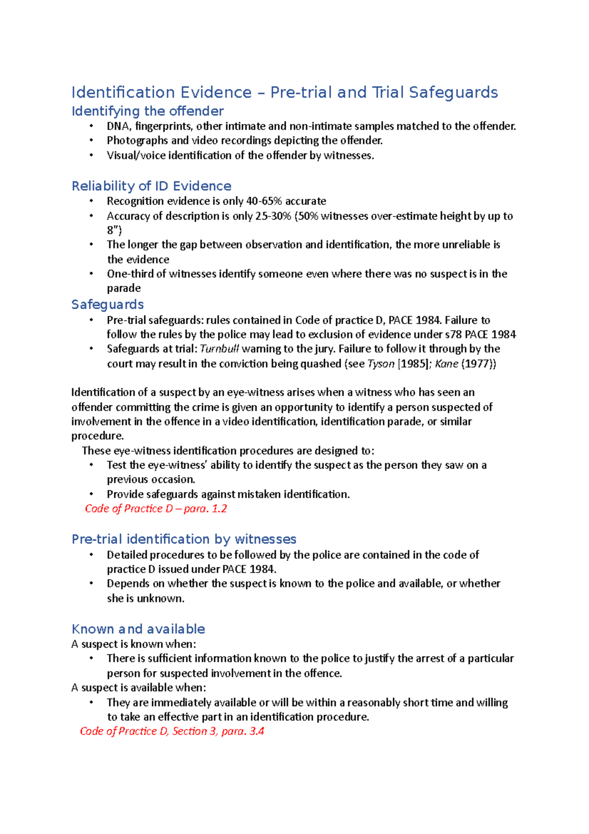 Identification Evidence- pre trial and trial - Identification Evidence ...