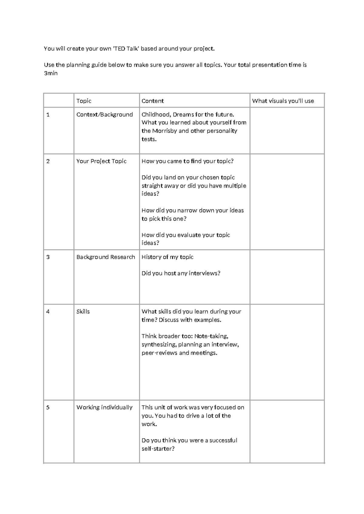 Ted Template - 9-10 - You will create your own 'TED Talk' based around ...