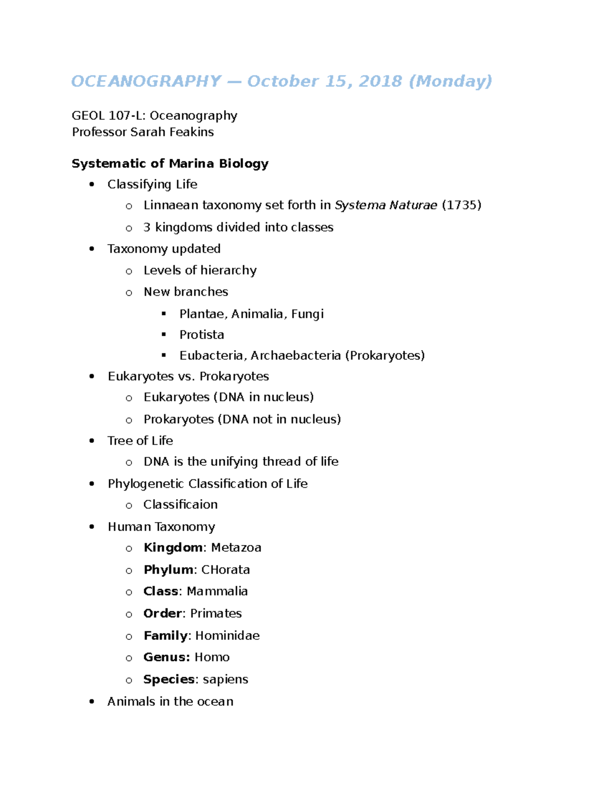 GEOL 107 10.15.18 - OCEANOGRAPHY — October 15, 2018 (Monday) GEOL 107-L ...