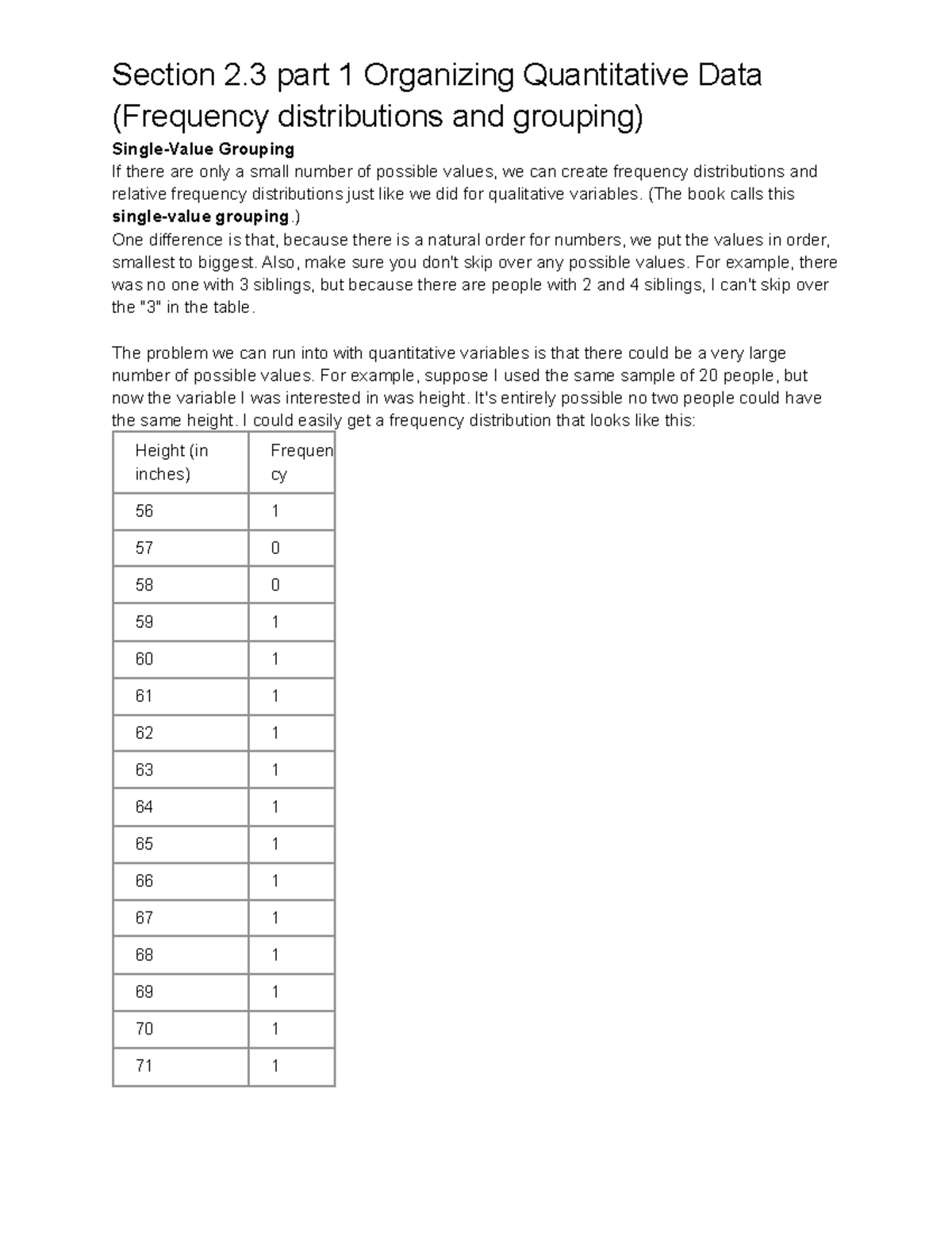 Stats Notes 2.3 - (Frequency distributions and grouping) Single-Value ...