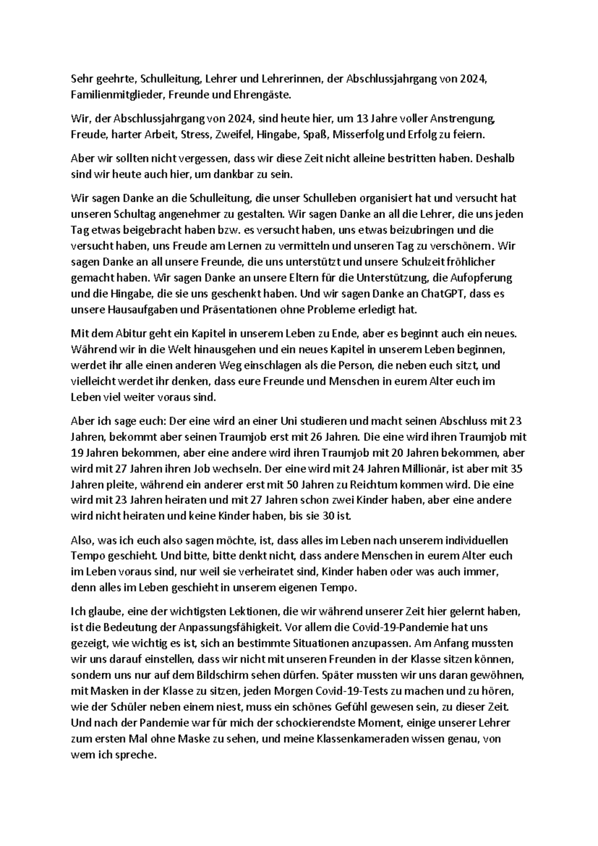 Rede Deutsch - Sehr geehrte, Schulleitung, Lehrer und Lehrerinnen, der ...