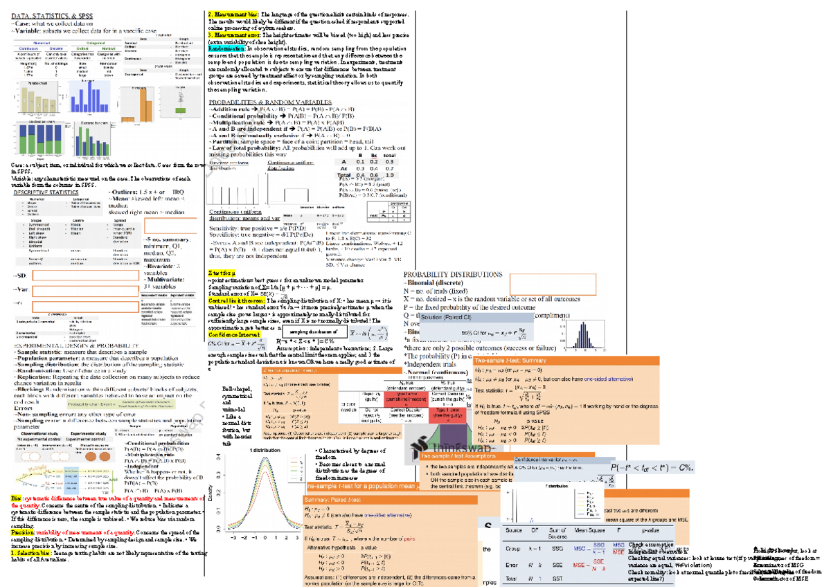 Stat cheat sheet - Case: a subject, item, or individual for which we ...