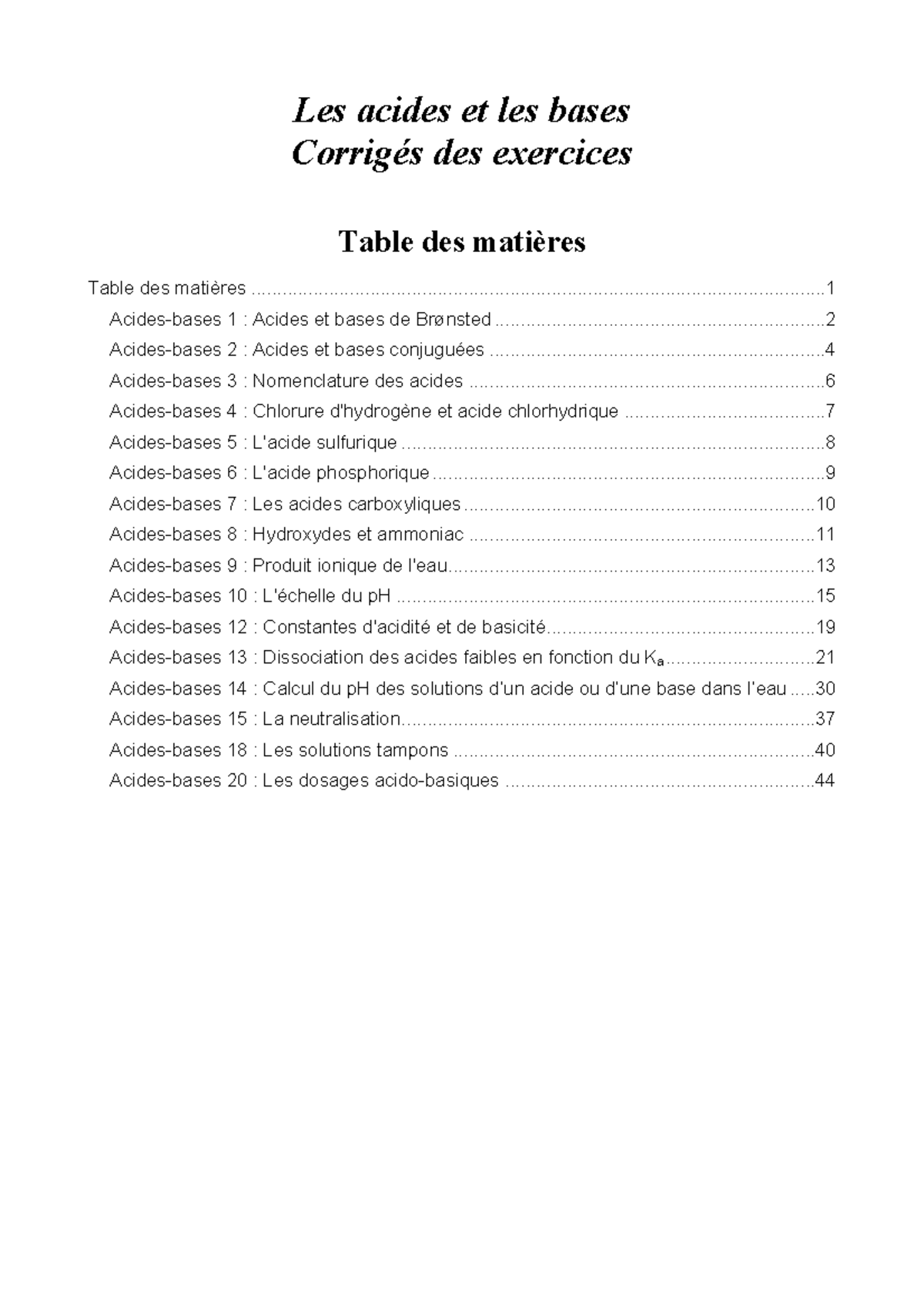 Les acides et les bases corrig des exercices - Les acides et les bases ...
