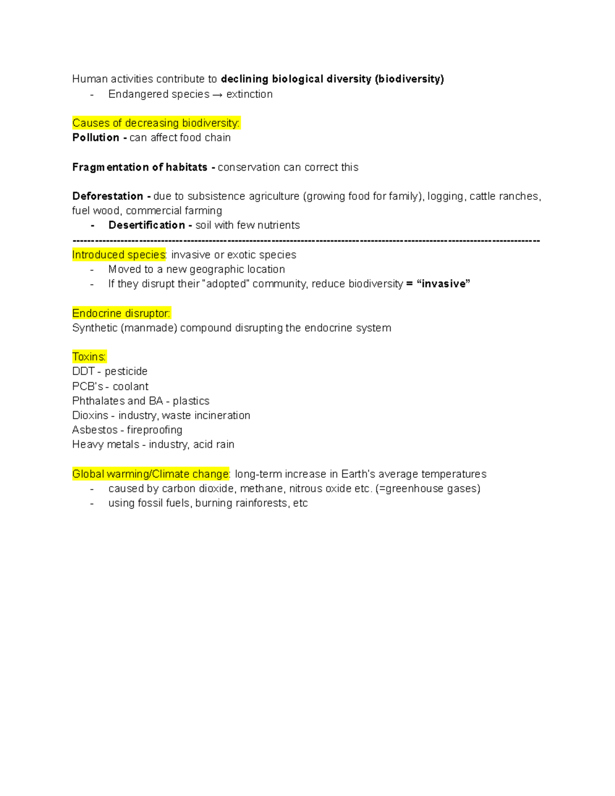 BIO 181 - Human Impact - Taught by engell - Human activities contribute ...
