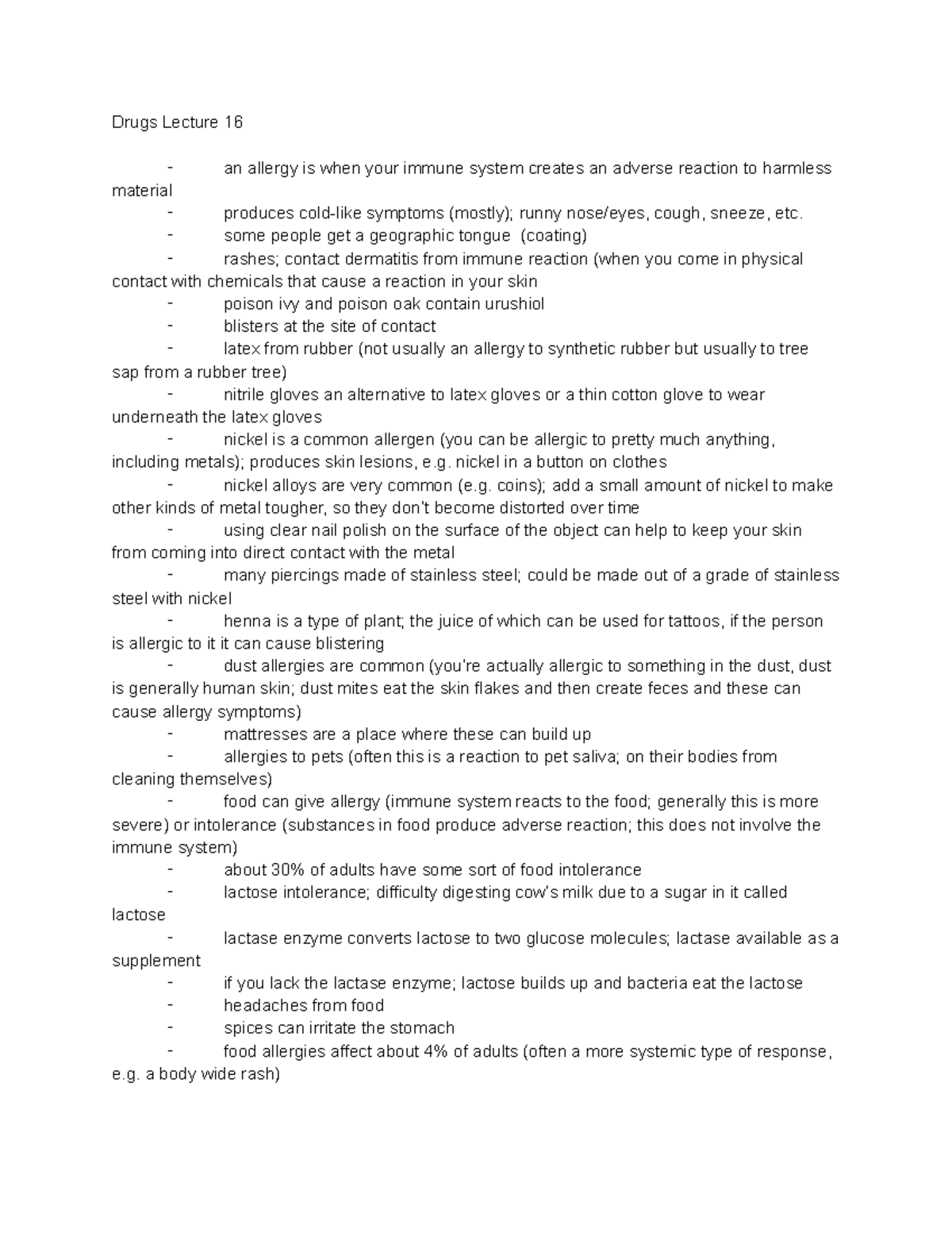 Copy of BPS1101 Notes Lectures 16-22 - Drugs Lecture 16 ⁃ an allergy is ...