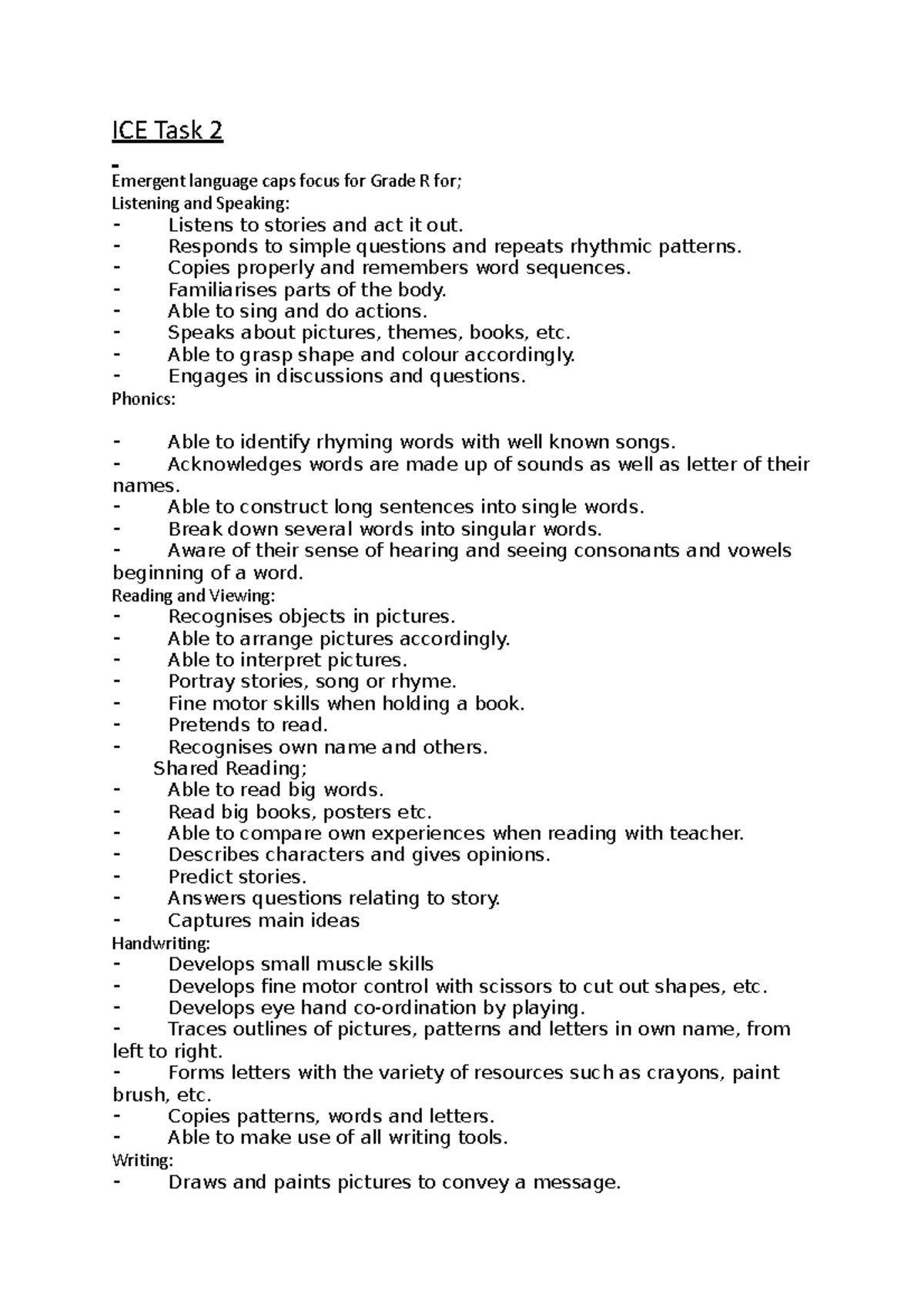 ICE Task 2 - ice task - ICE Task 2 Emergent language caps focus for ...