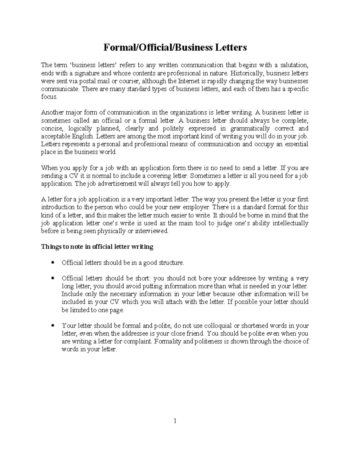 Topic 5 - Official Letters - Formal/Official/Business Letters The term ‘business letters’ refers ...