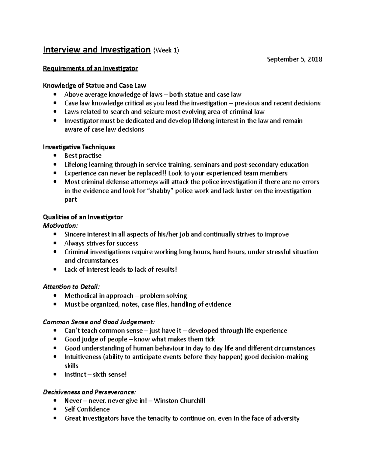 Interview Investigation W1 - Interview and Investigation (Week 1 ...