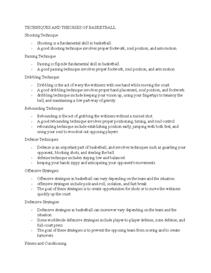 Techniques AND Theories OF Basketball Notes 2 - TECHNIQUES AND THEORIES ...