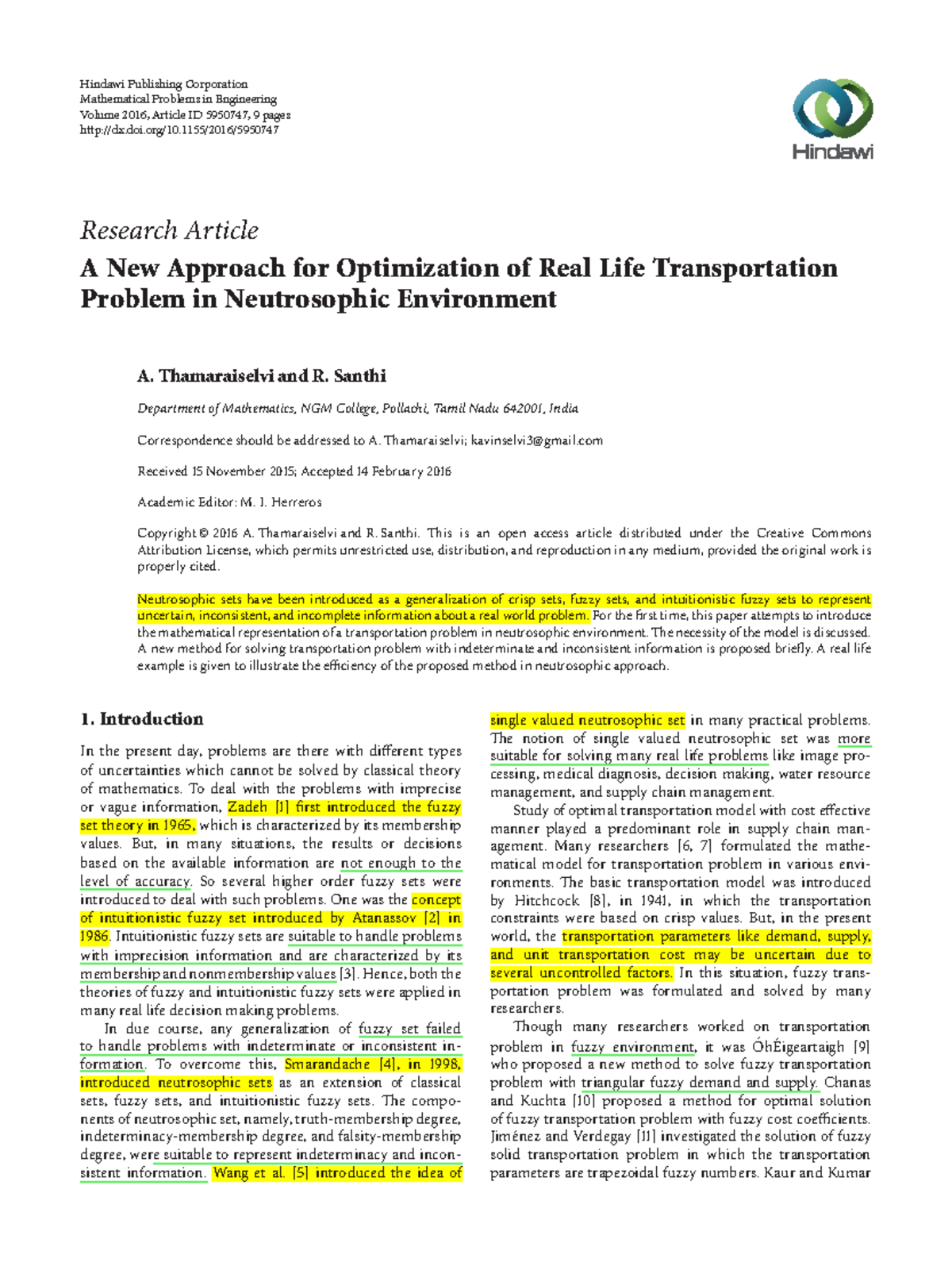 A New Approach for Optimization of Real Life Transportation - Research ...