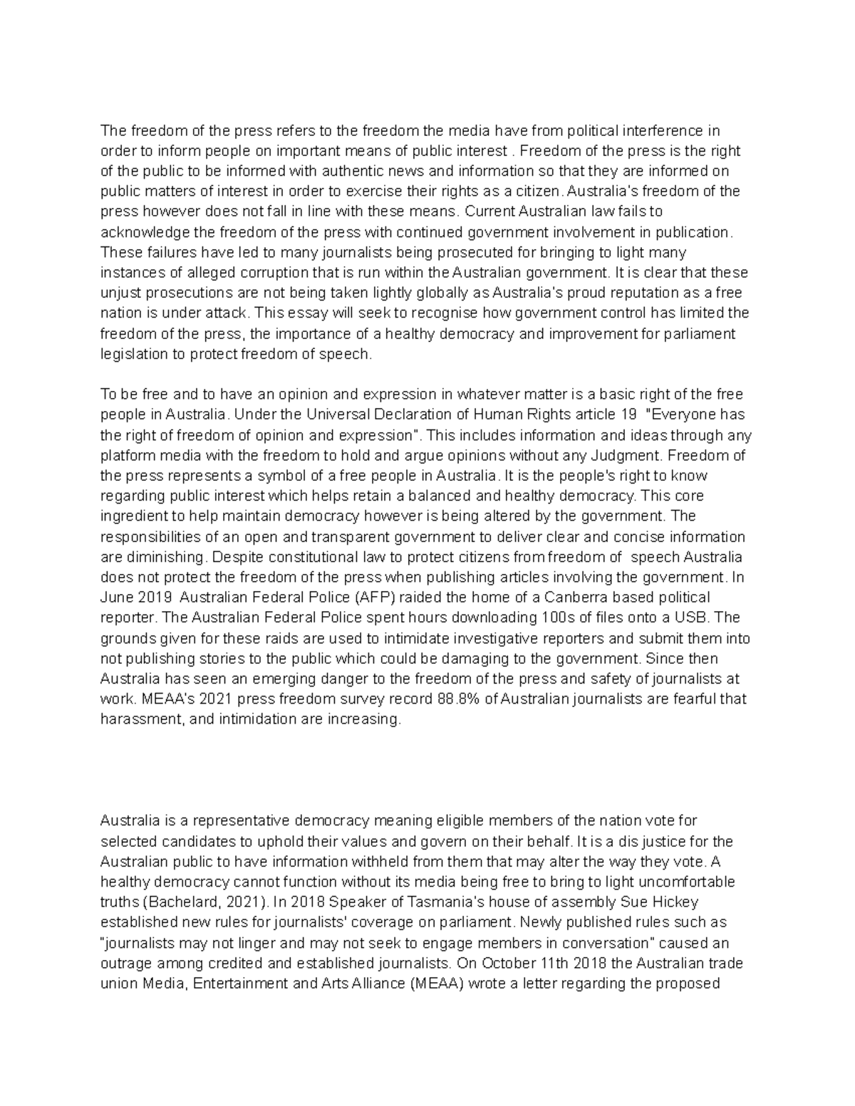 Persuasive Essay - The freedom of the press refers to the freedom the ...