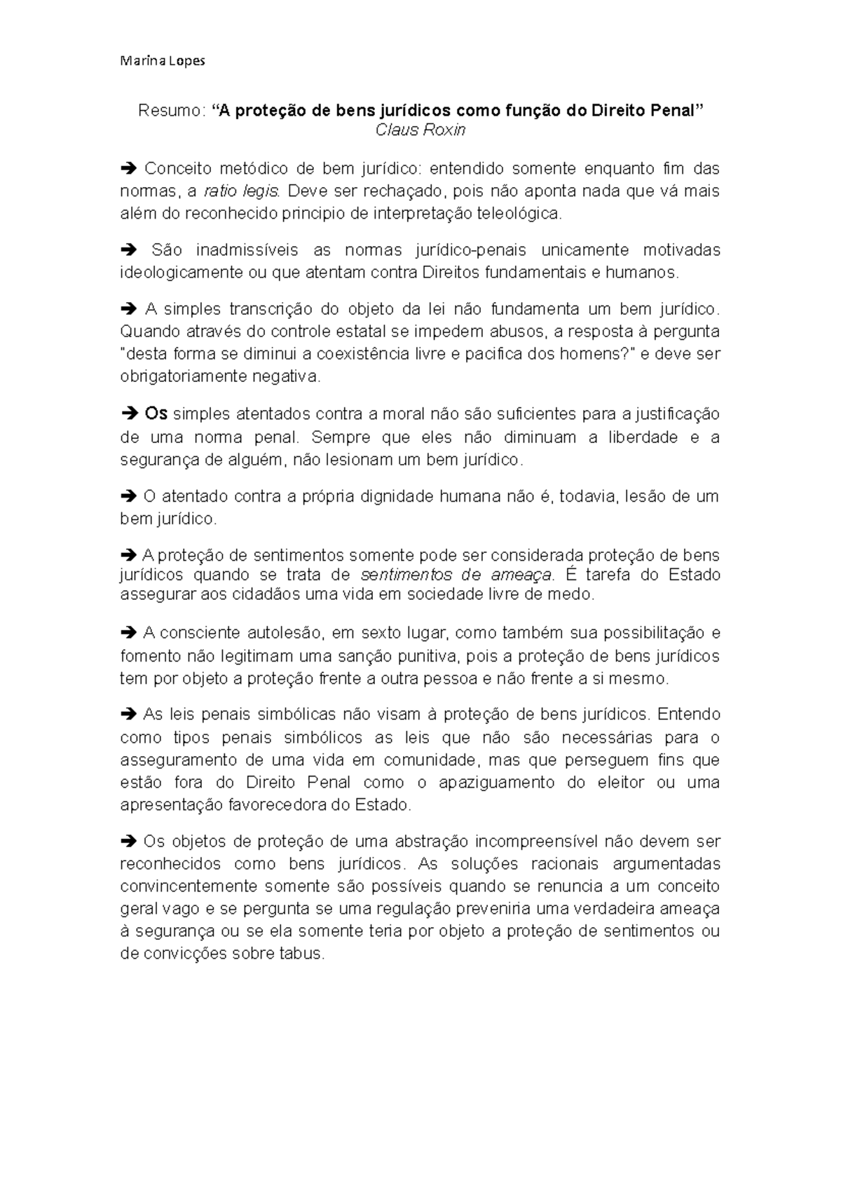 Resumo Claus Roxin - Professor: Raquel Lima Scalcon. - Marina Lopes ...