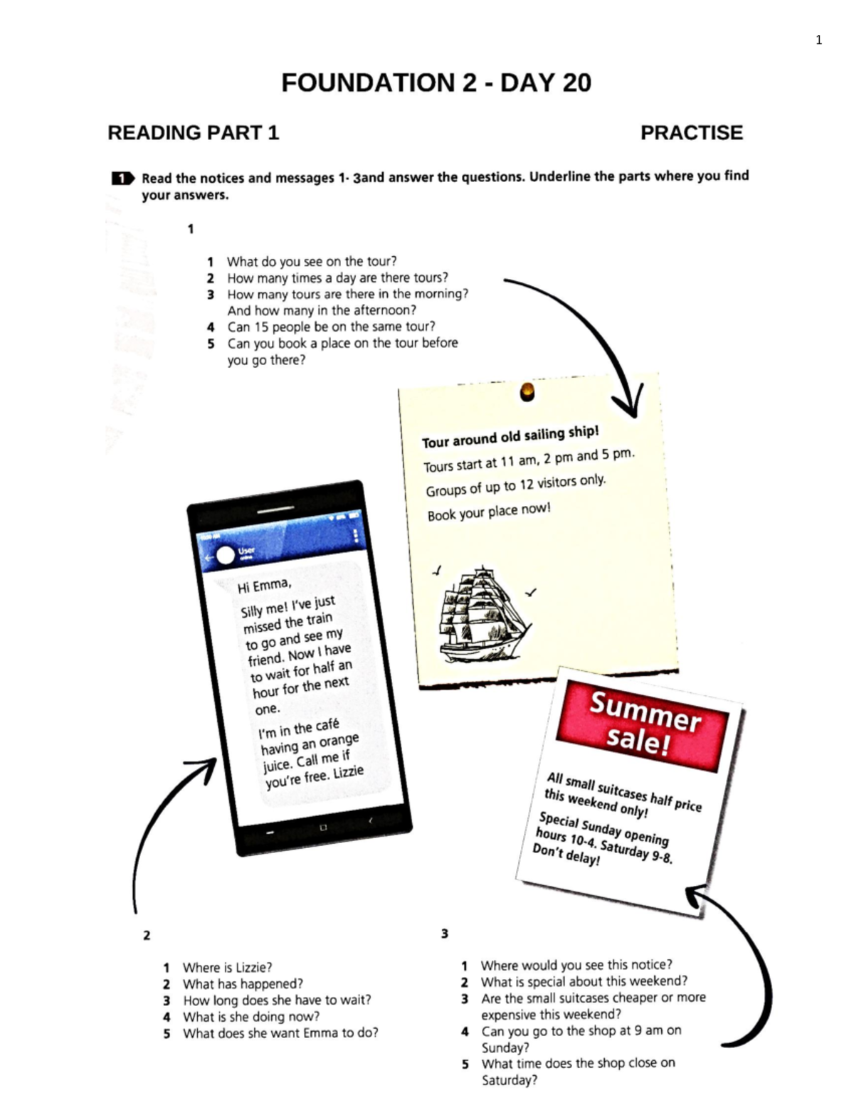 DAY 20 - nxnz - FOUNDATION 2 DAY 20 READING PART 1 PRACTISE 1 Read the notices and messages 3and ...
