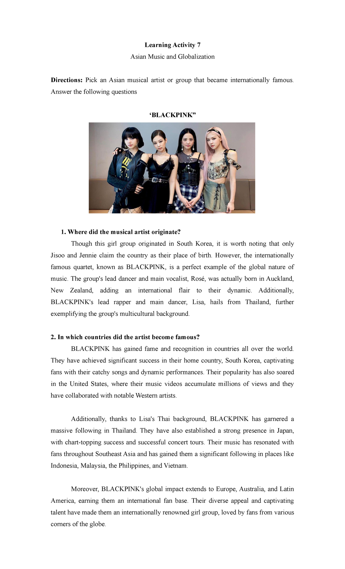 Learning Activity 7 TCW - Learning Activity 7 Asian Music and ...