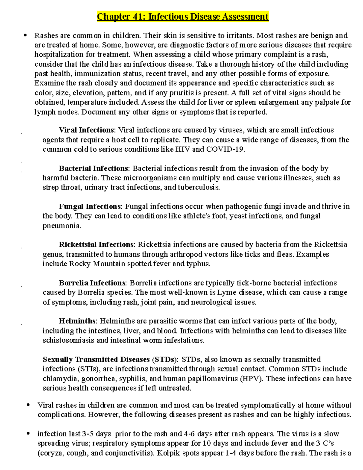 Chapter 41 PP Notes - Chapter 41: Infectious Disease Assessment Rashes ...