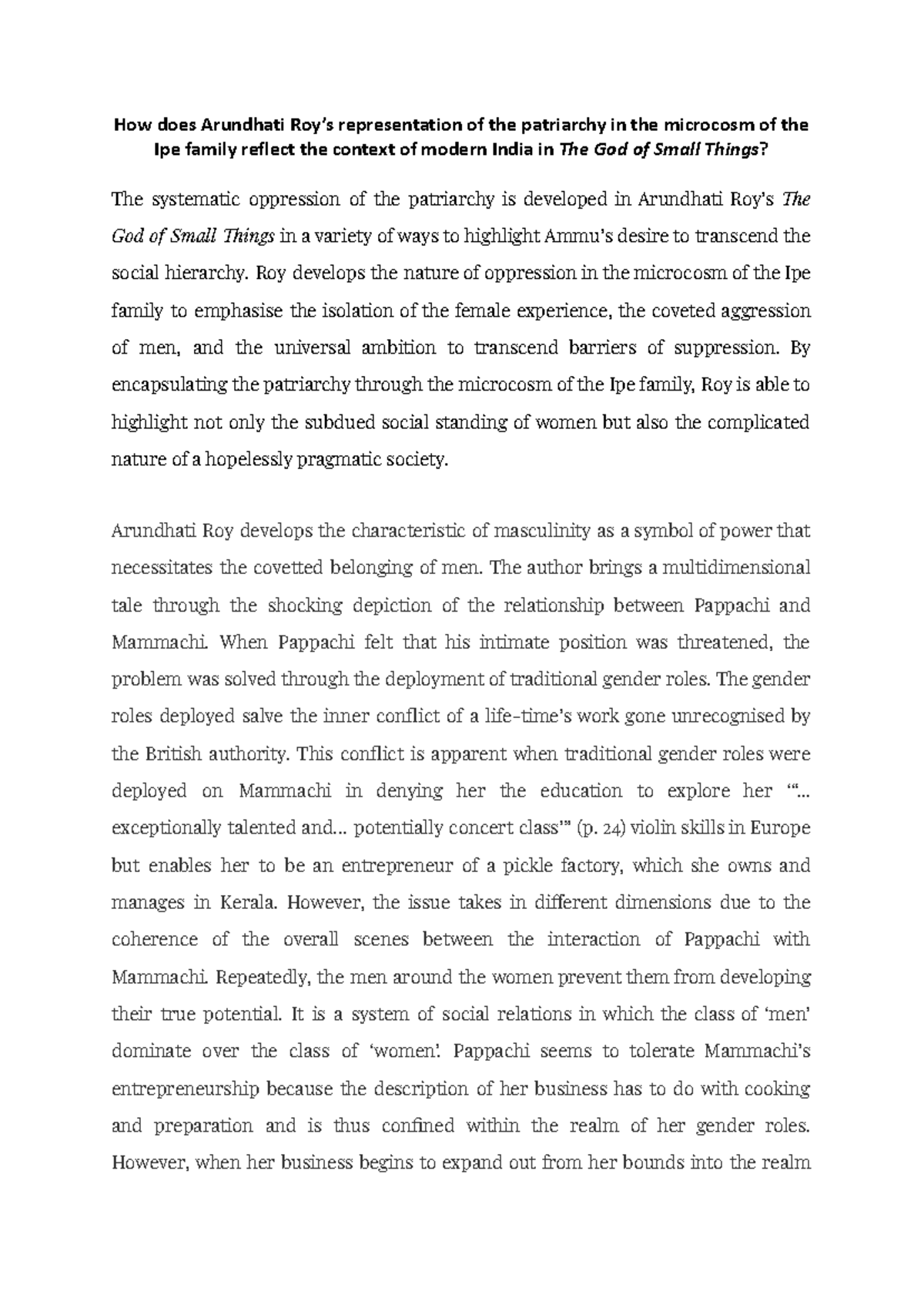 Haocheng LU - Take Home Essay Submission - How does Arundhati Roy’s ...