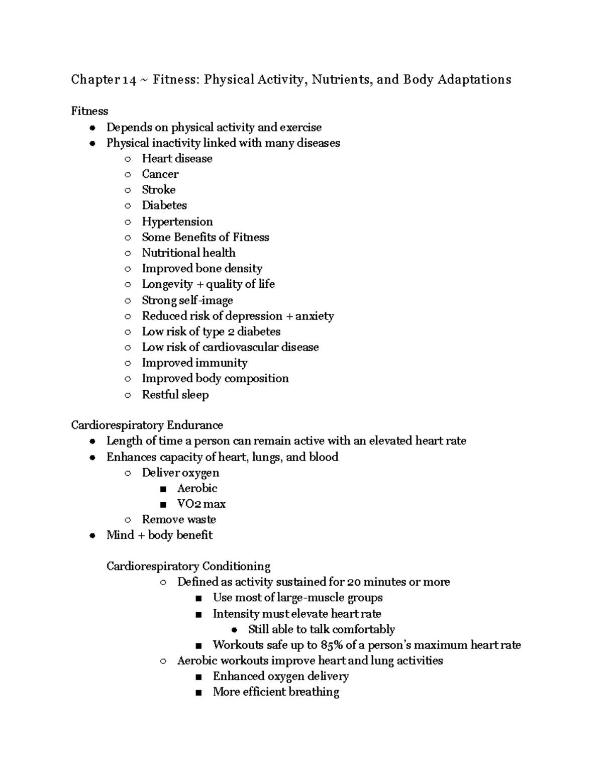 HUN CH 14 Fitness - class notes - Chapter 14 ~ Fitness: Physical ...