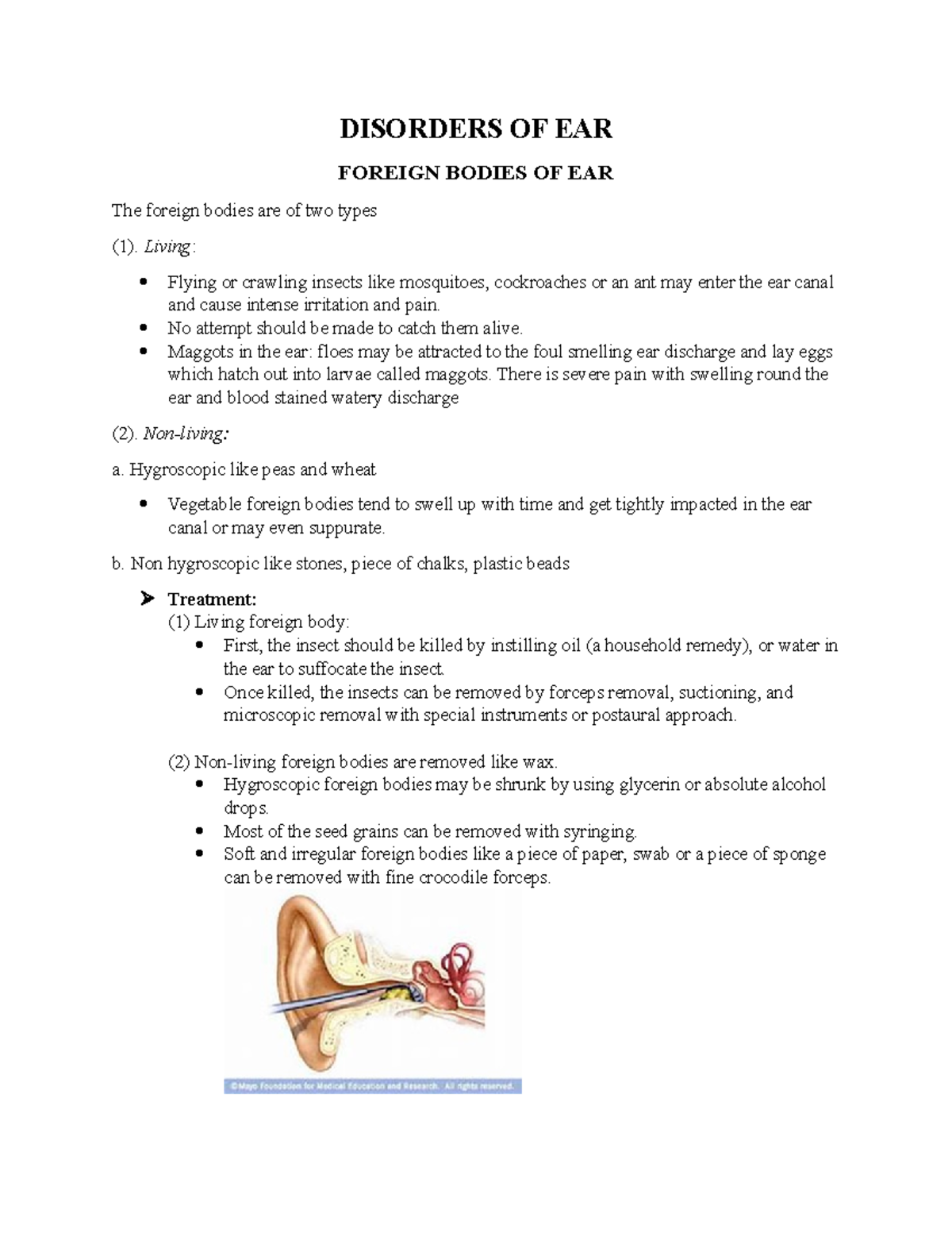 Foreign body in ear - DISORDERS OF EAR FOREIGN BODIES OF EAR The ...