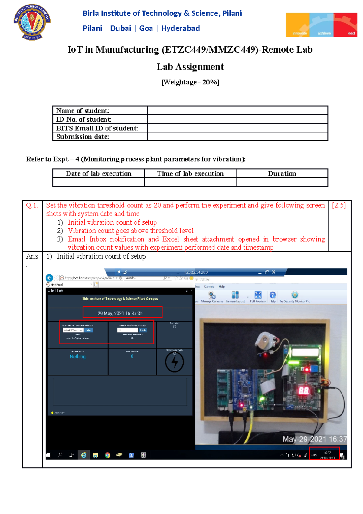 Sample Lab Assignment Format V10 Iot In Manufacturing Etzc449 3623
