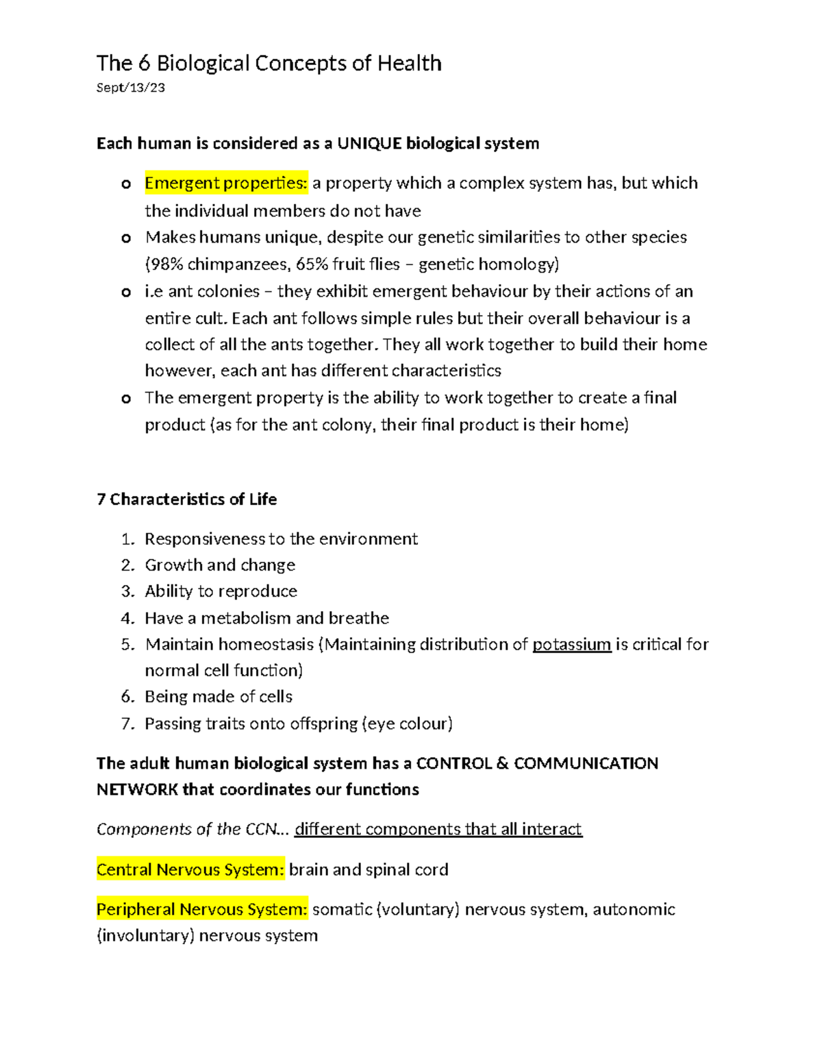 BIOL1080 LEC2 NOTE - notes - The 6 Biological Concepts of Health Sept ...