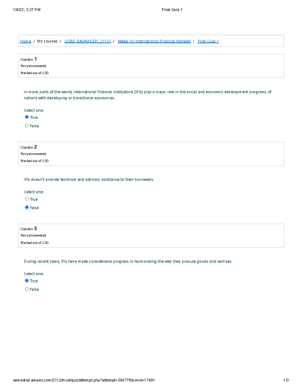 Final Quiz 1 100 International Business Trade by Phineee - 1/4/22, 3:27 ...