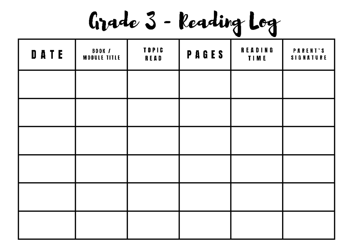 Grade 3 - Reading Log - Bachelor of Science in Industrial Education - D ...