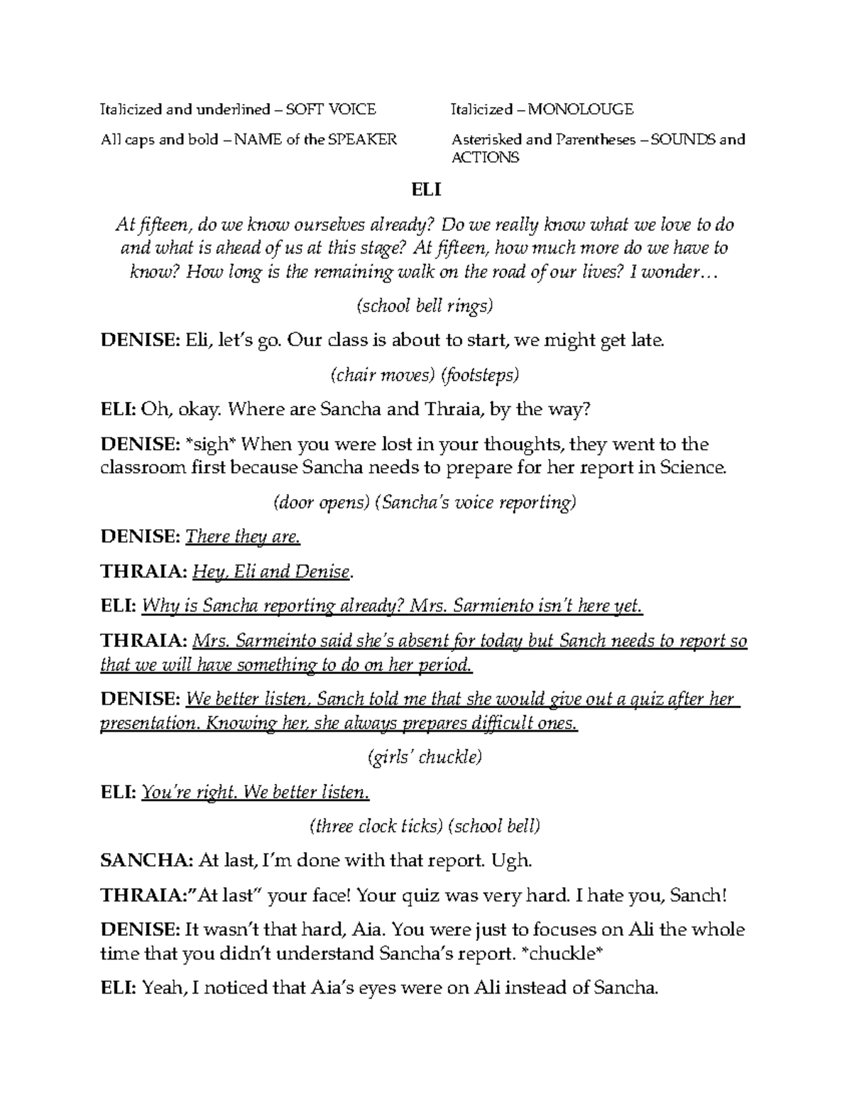 Fifteen - Script Sample - Literary Appreciation - Studocu