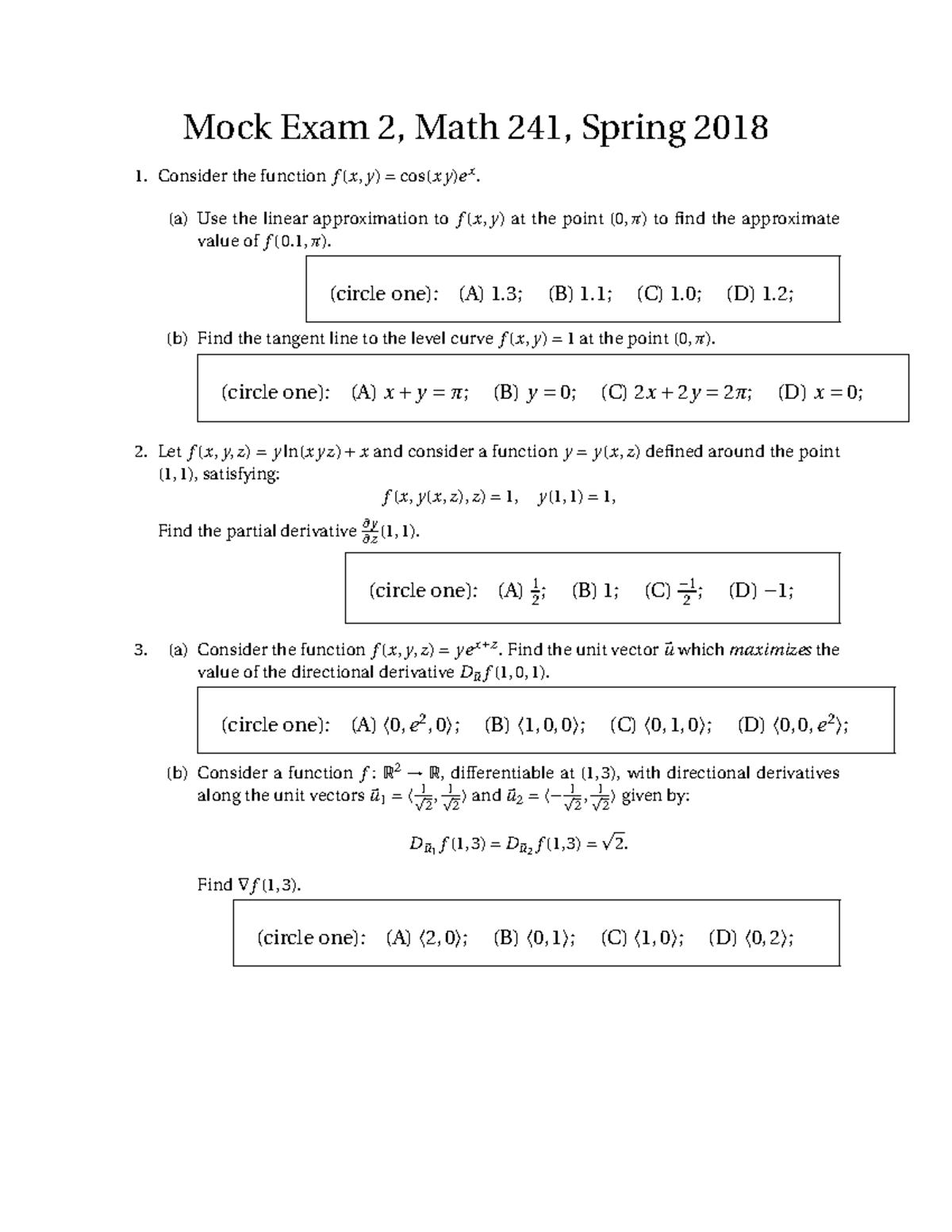 M241 Sp18 Exam2 MOCK - Mock Exam - Mock Exam 2, Math 241, Spring 2018 ...