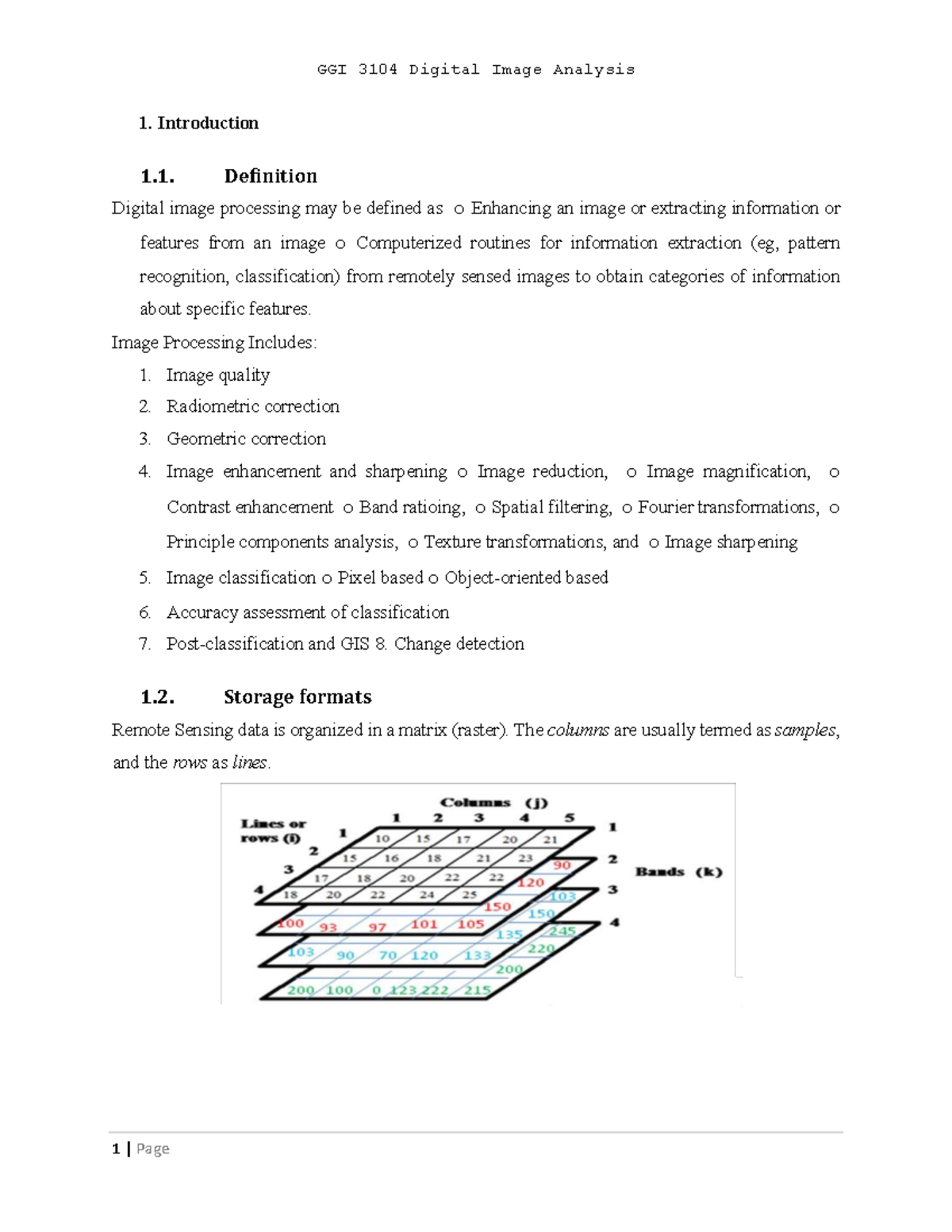 Lecture 2 notes - 1. Introduction 1. Definition Digital image ...