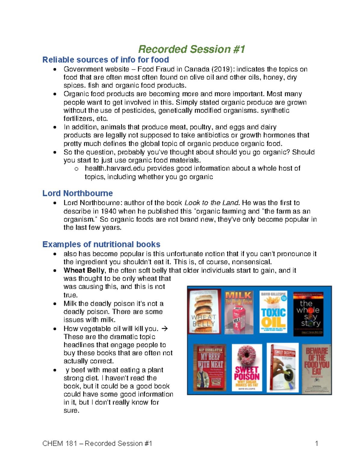 Recorded Session 1 - notes for the zoom for chem of food - Recorded ...