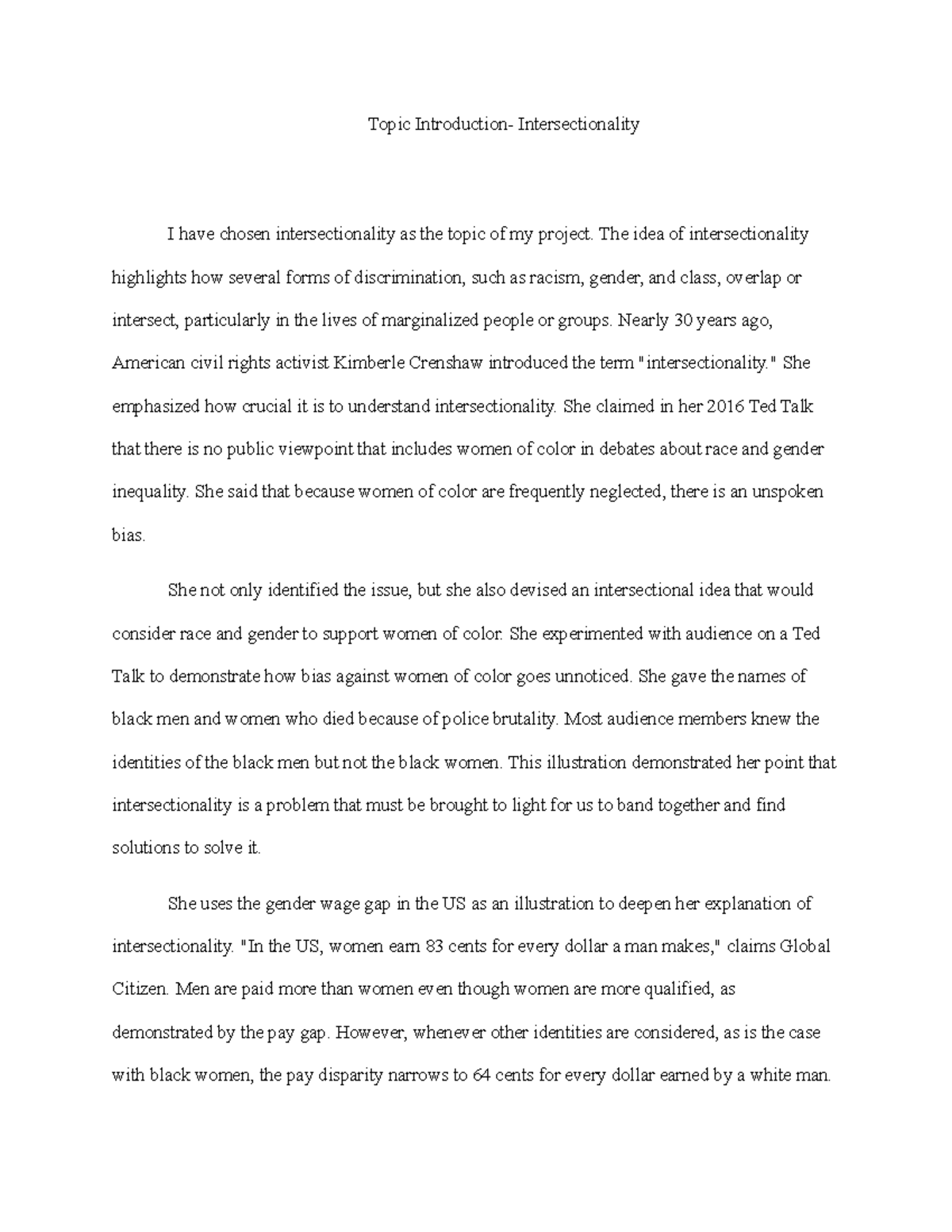 Intersectionality Intro - Topic Introduction- Intersectionality I have chosen intersectionality ...