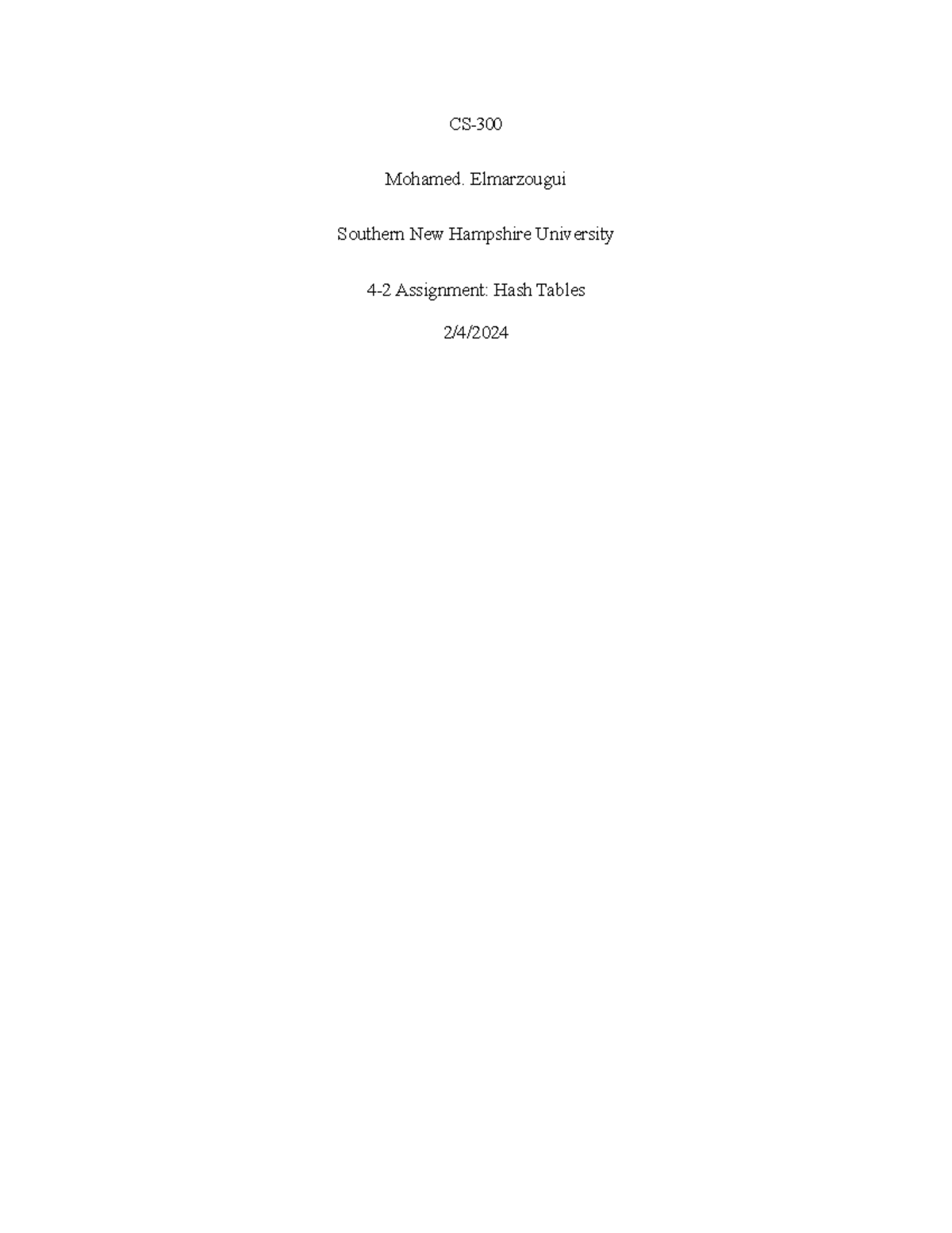 4 2 Assignment Hash Tables Cs Mohamed Elmarzougui Southern New Hampshire University 4 2 8357