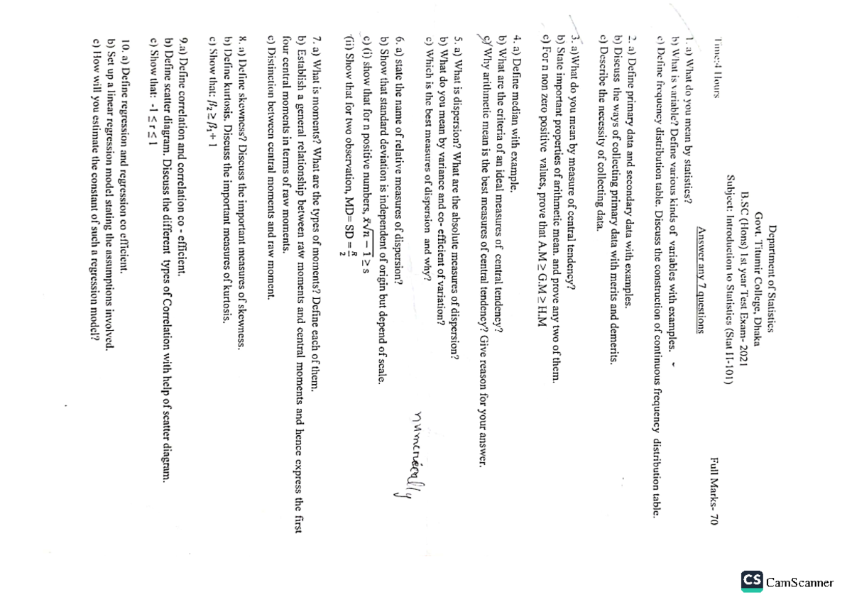 Titumir stat test question 2022 - Applied Statistics - Studocu