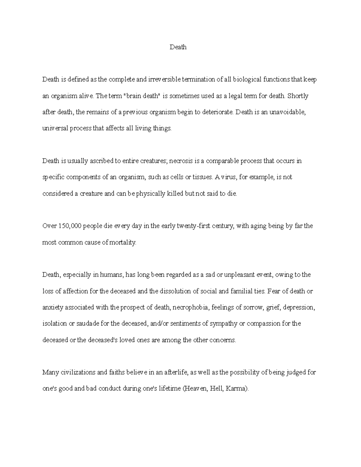 Death Paper - Death Death is defined as the complete and irreversible ...