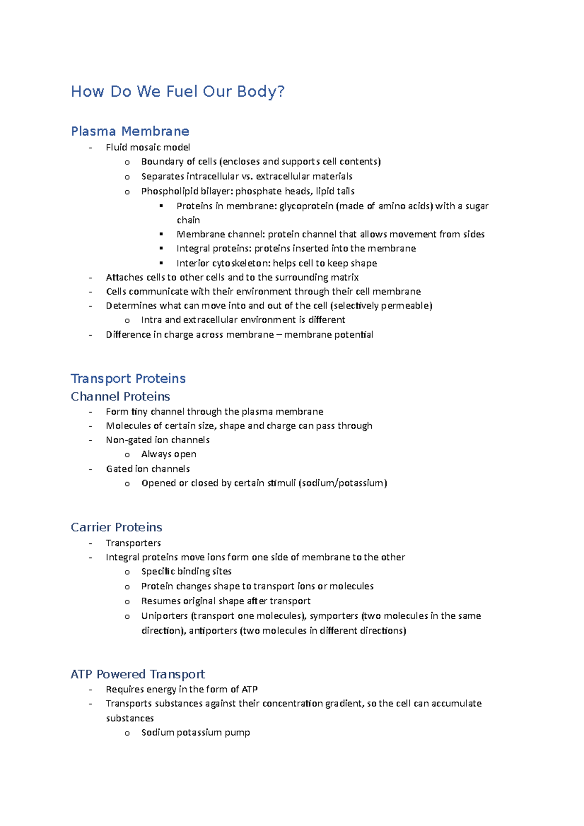 How Do We Fuel Our Body - Lecture notes N/A - How Do We Fuel Our Body ...