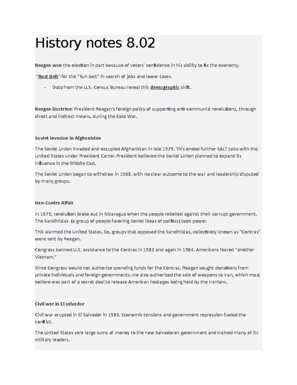History notes 8.02 - History notes 8. Reagan won the election in part ...