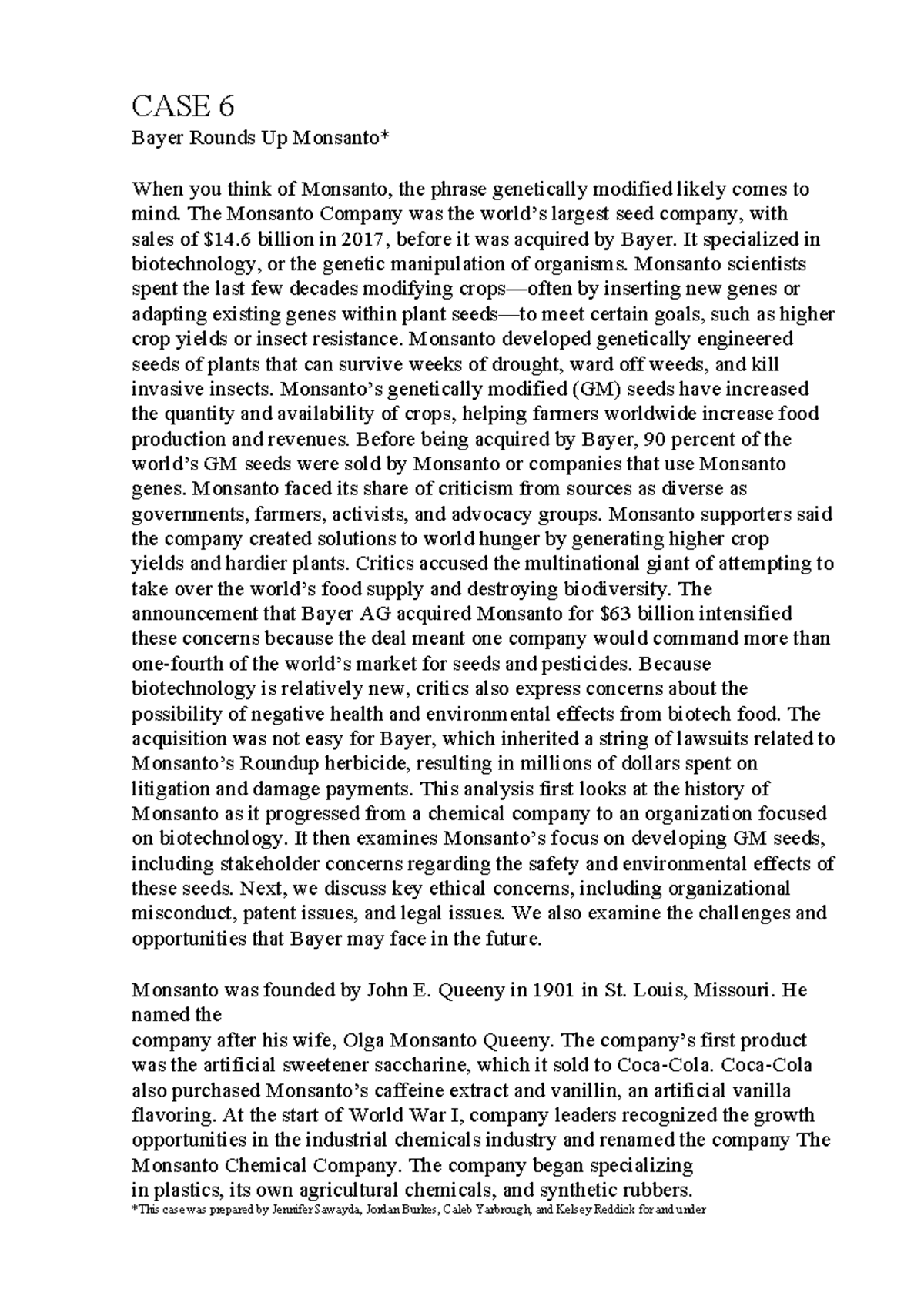 CASE 6 Bayer - Summary Business Ethics - CASE 6 Bayer Rounds Up ...