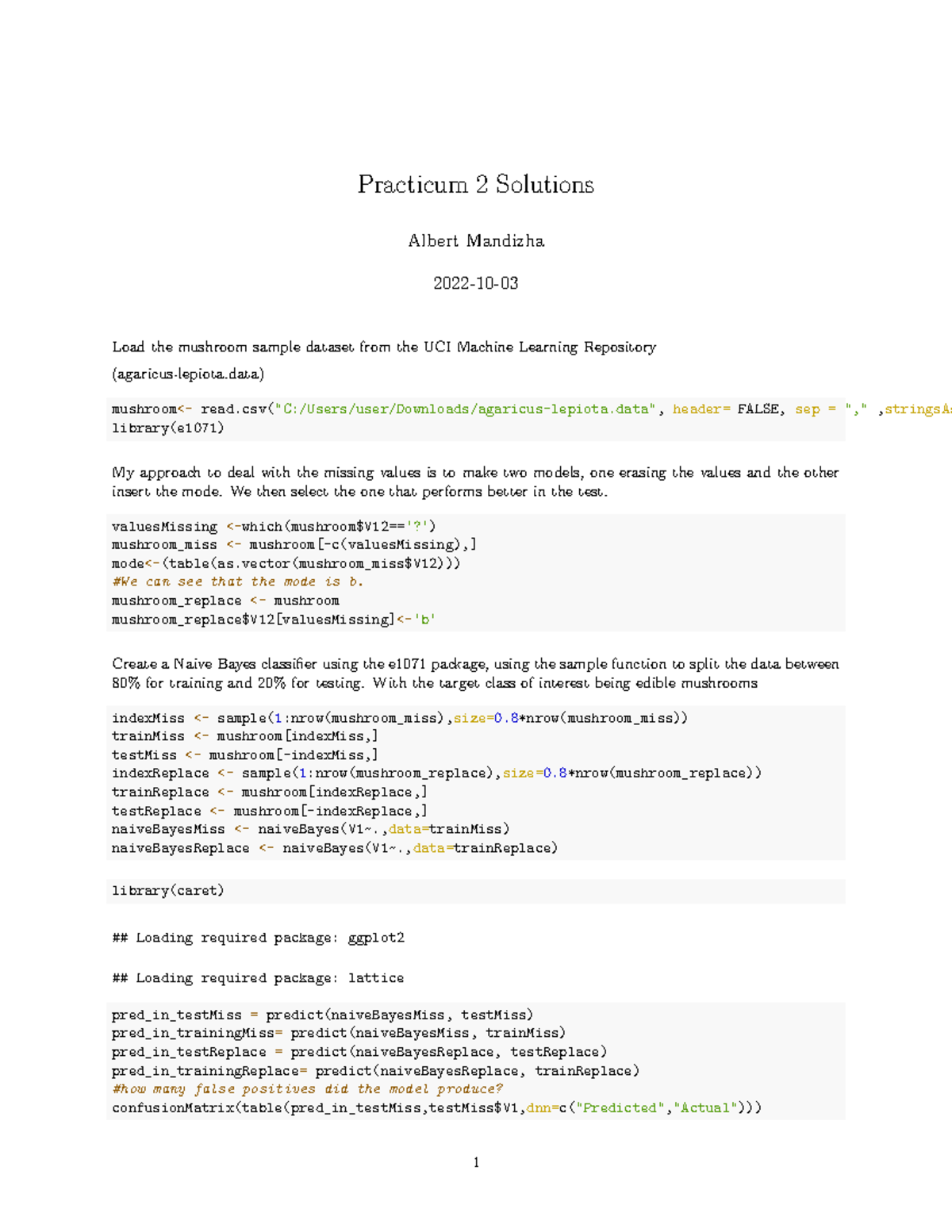 Practicum 2 - Practicum 2 Solutions Albert Mandizha 2022-10- Load the ...