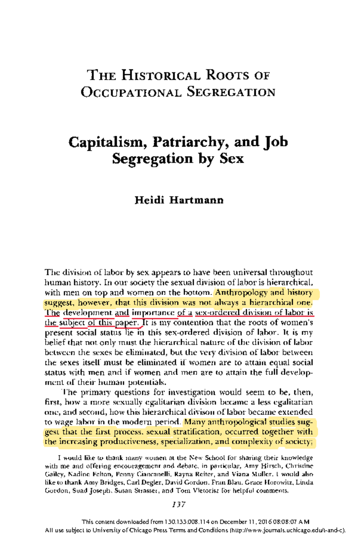 5. Capitalism, Patriarchy, and Job Segregation by Sex - THE HISTORICAL ...