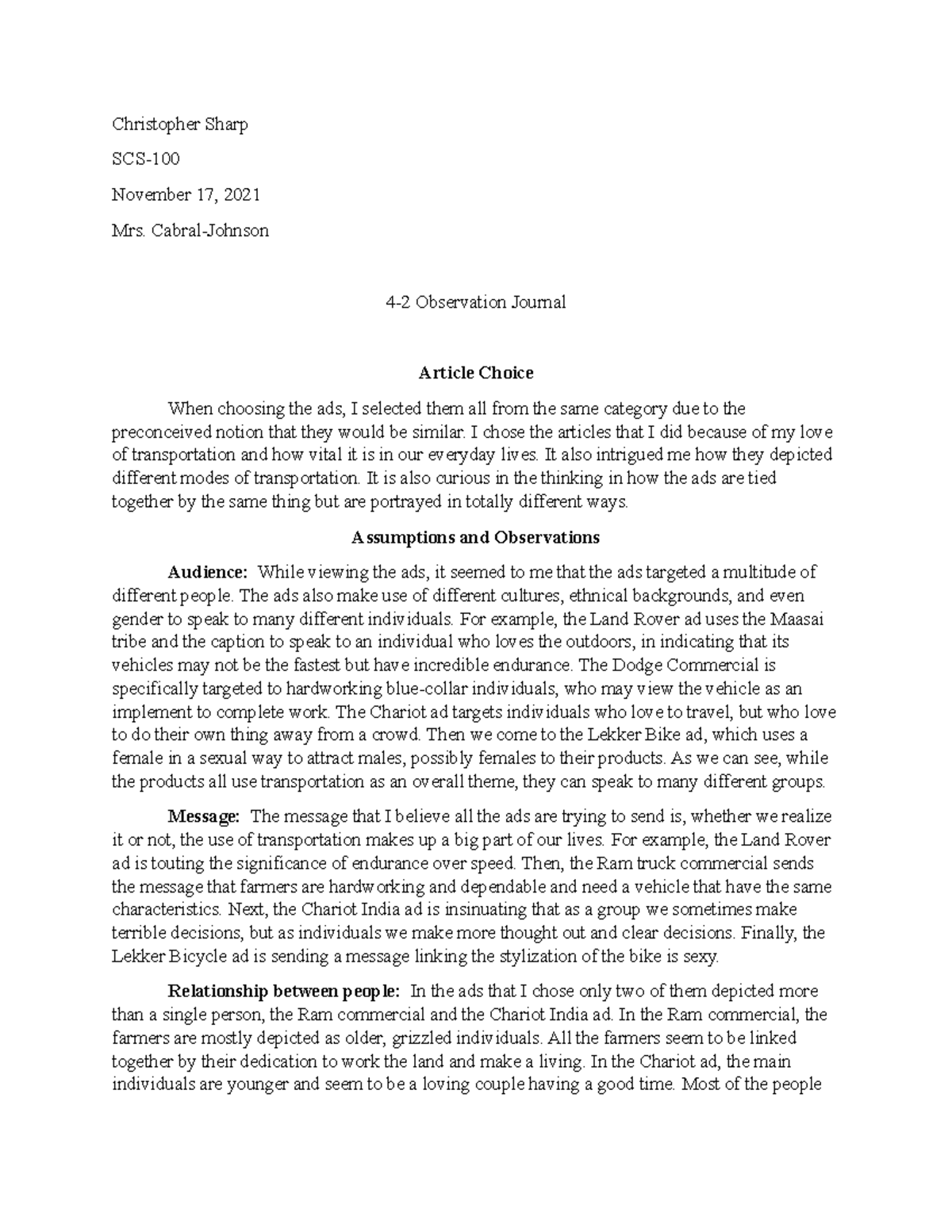 4 2 Observation Journal - Christopher Sharp SCS- November 17, 2021 Mrs ...