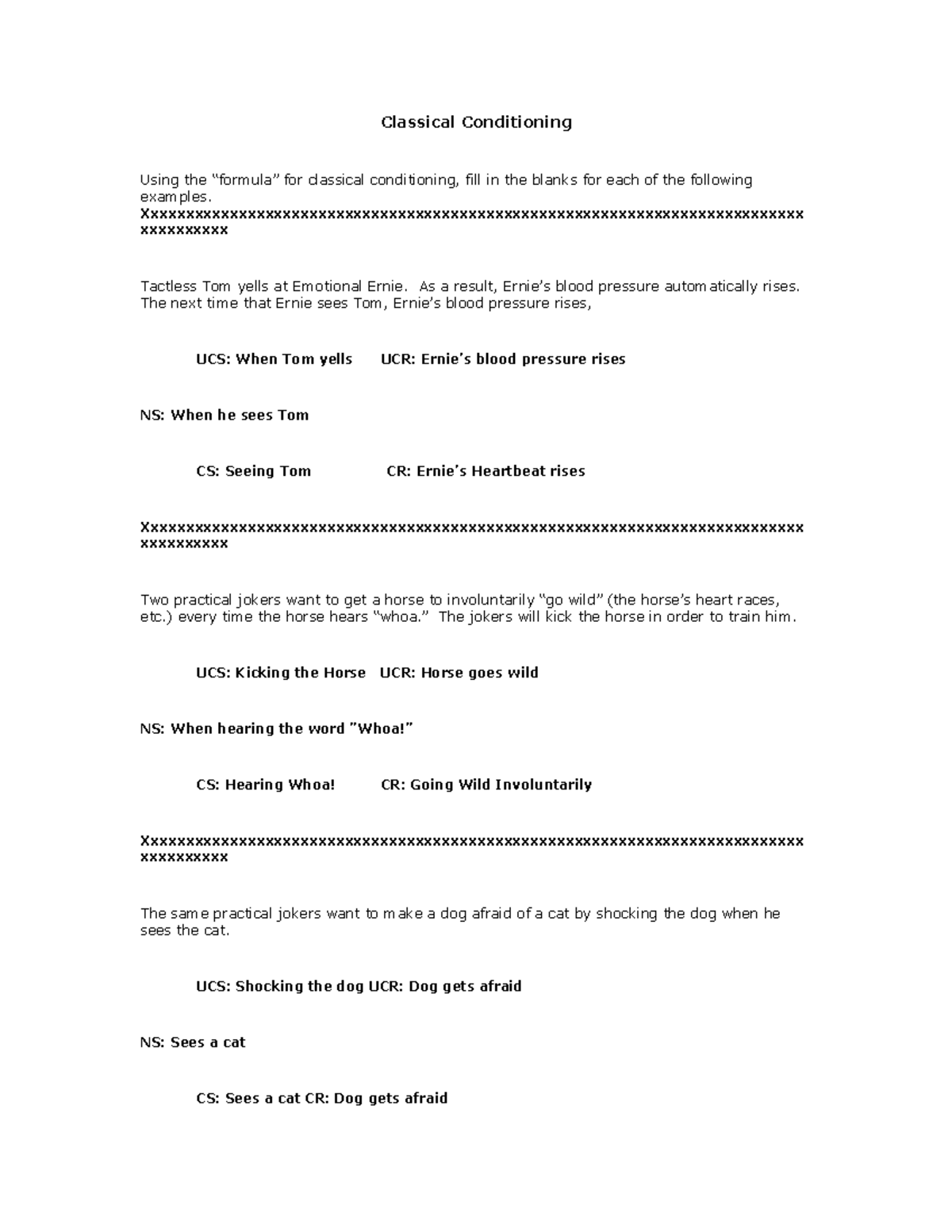 Classical-conditioning - Classical Conditioning Using the “formula” for ...