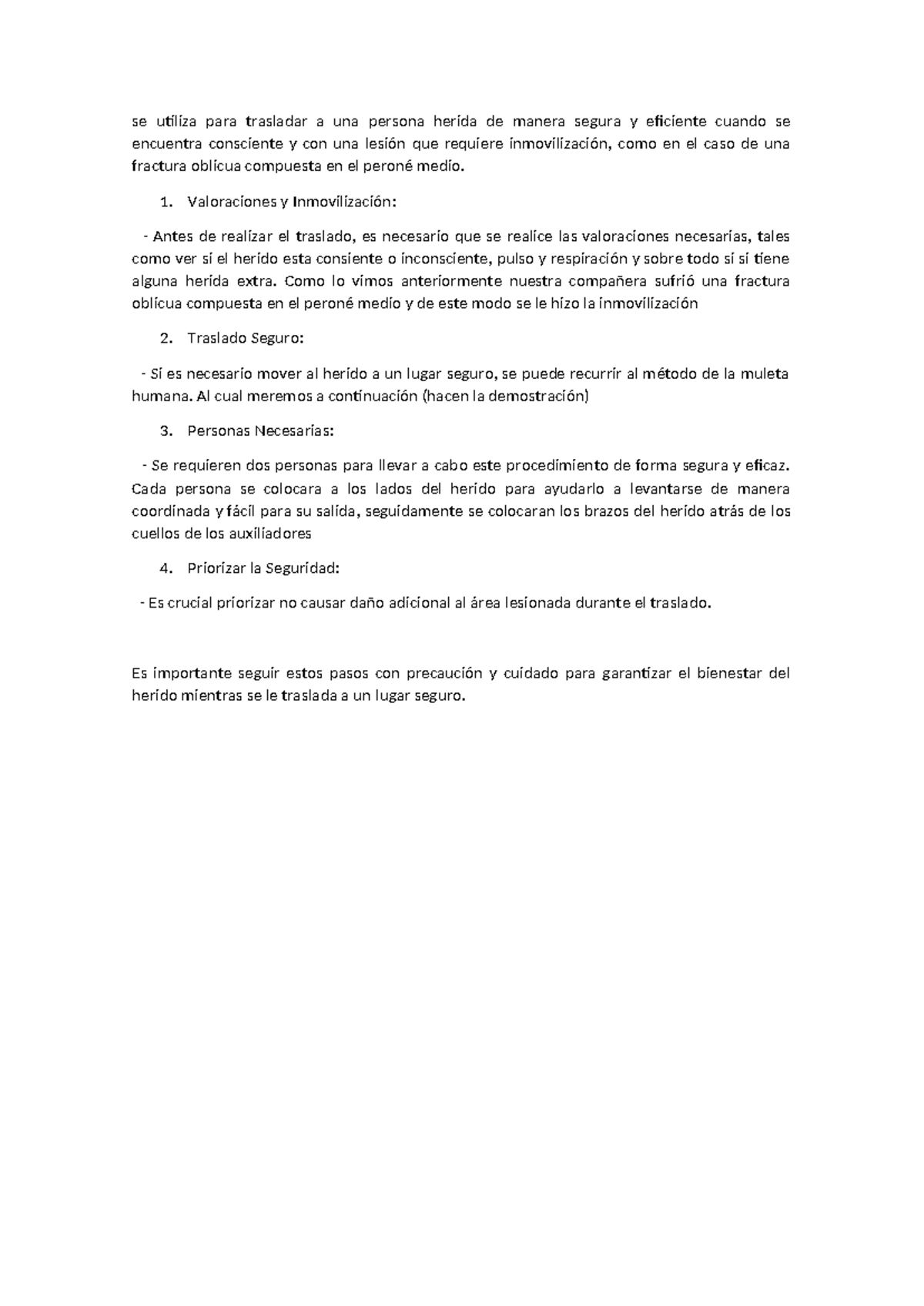 Muleta humana - informe - se utiliza para trasladar a una persona ...