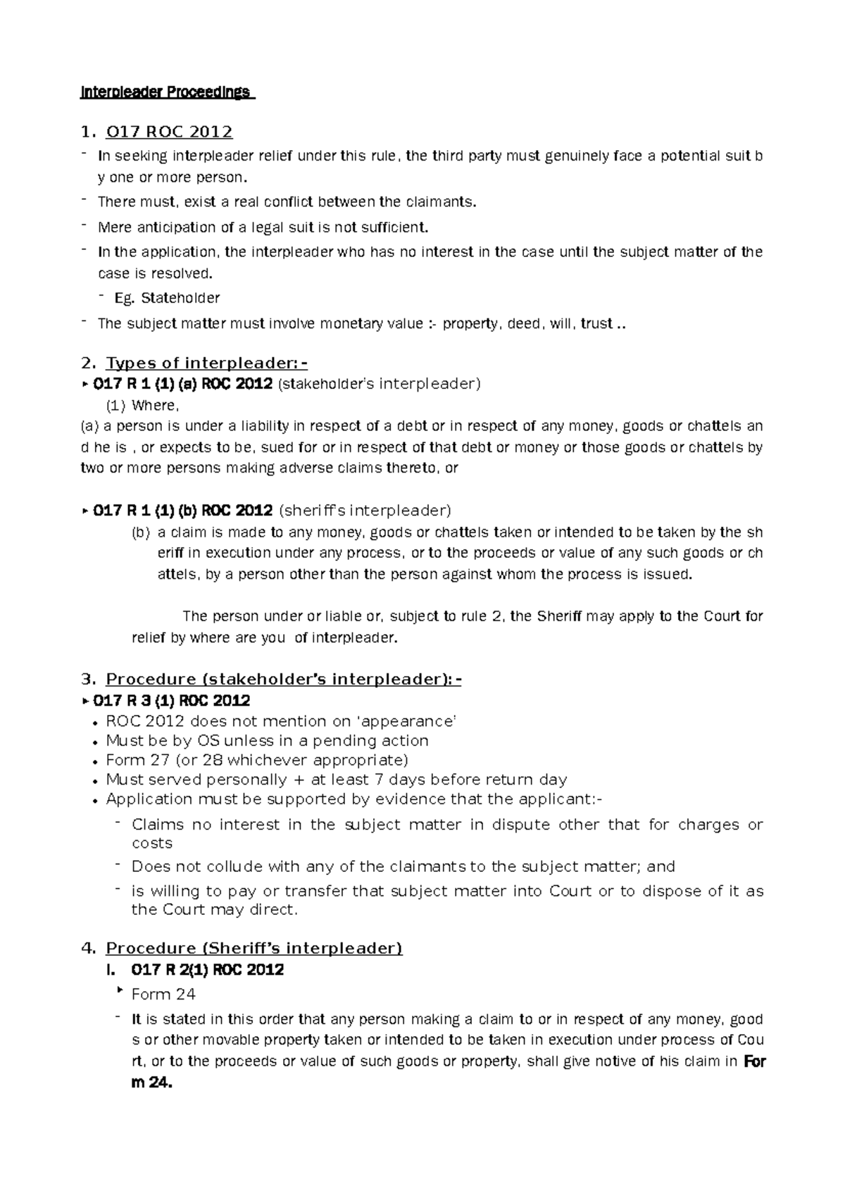 Interpleader proceedings - Interpleader Proceedings O17 ROC 2012 - In ...